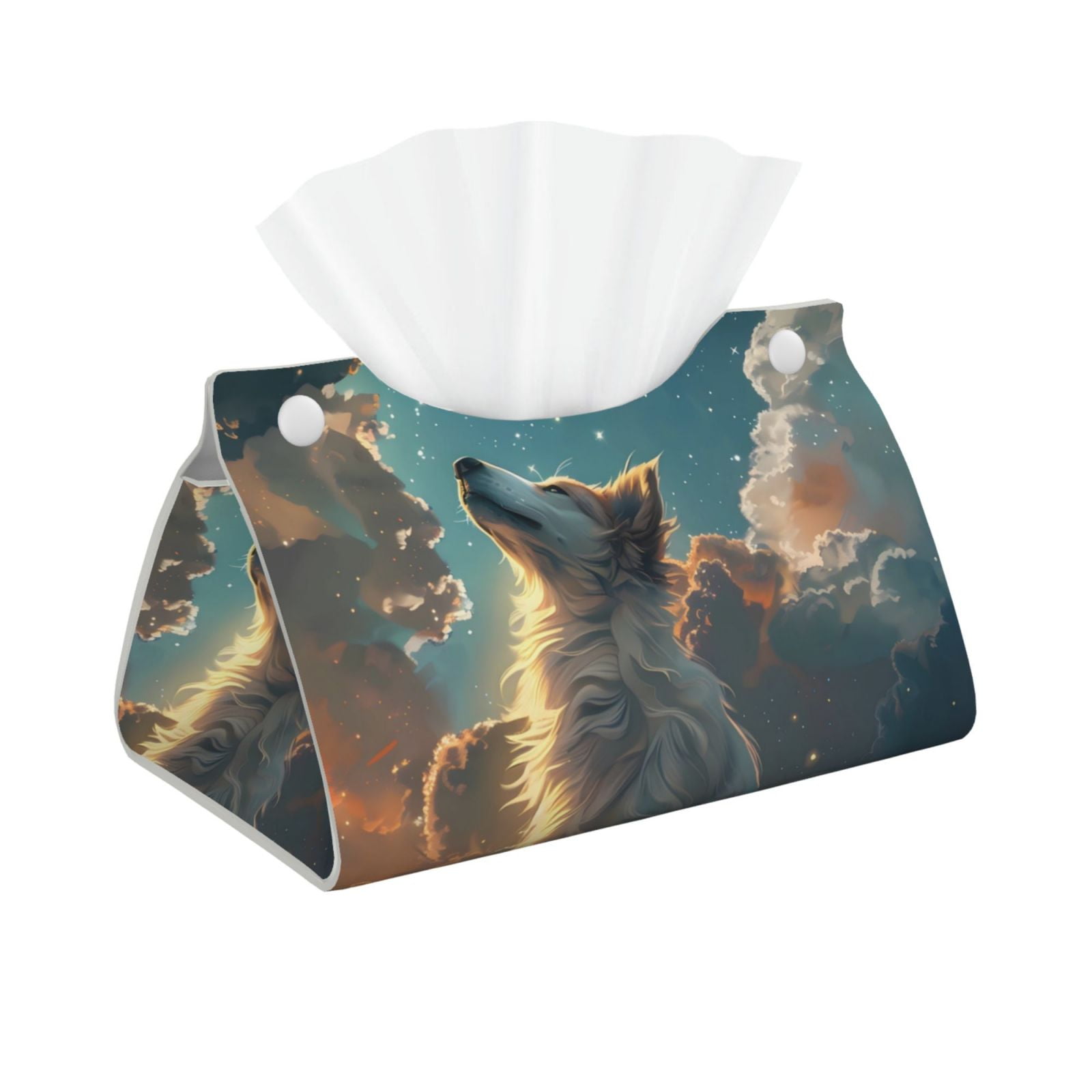 Leather Tissue Box Cover - Starry Sky Cloud Wolf Long PVC Tissue Box ...