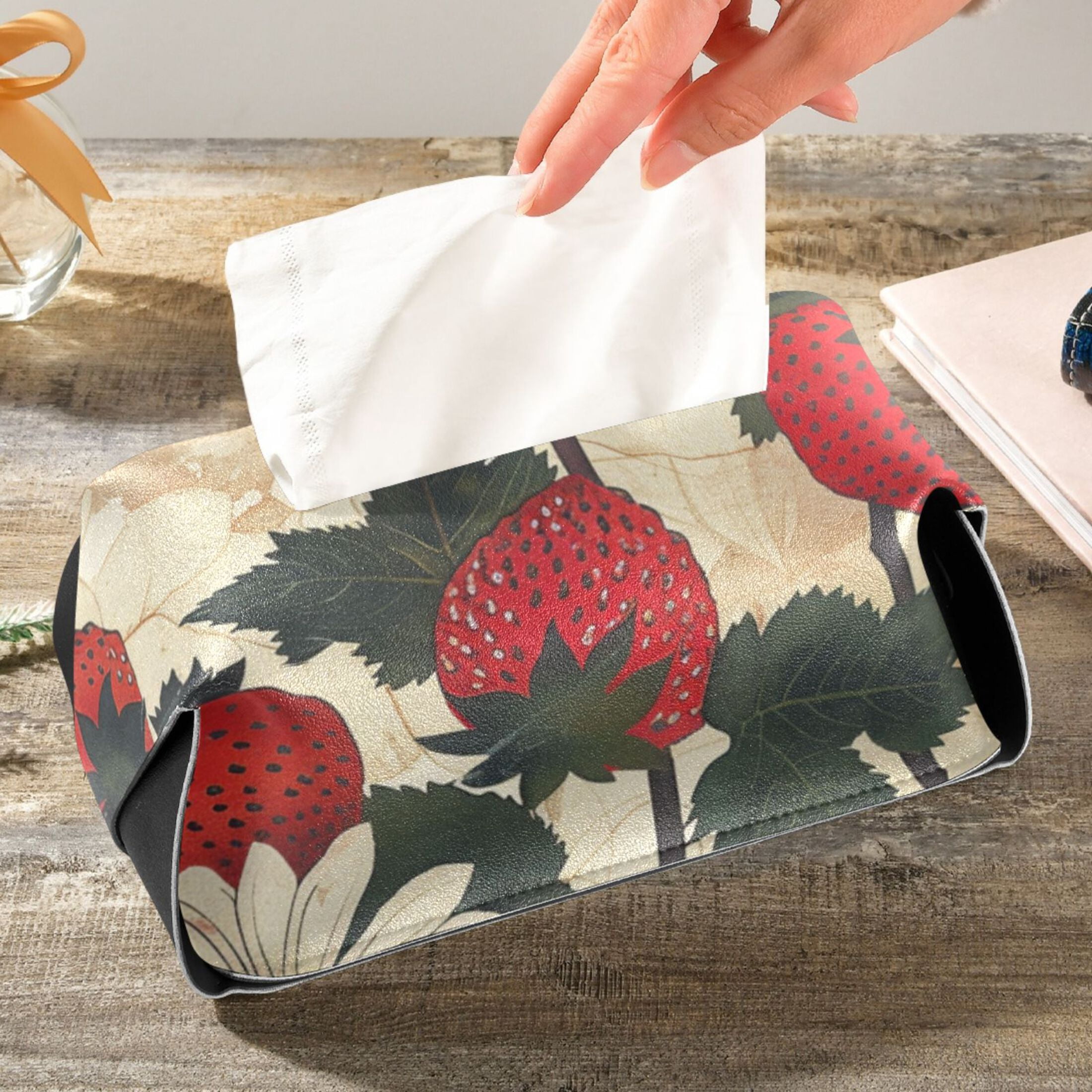 Leather Tissue Box Cover Strawberry Daisy Floral Retro Facial Cube ...