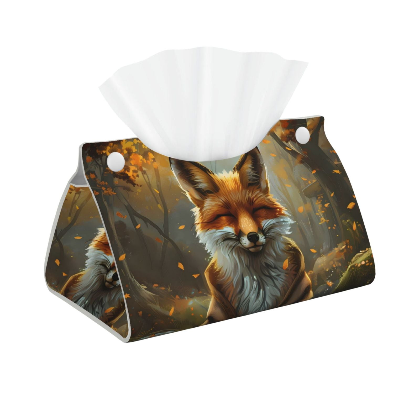 Leather Tissue Box Cover - Streamside Meditating Fox Long PVC Tissue ...
