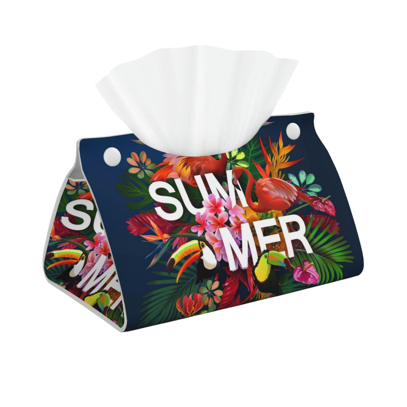 Leather Tissue Box Cover - Summer Birds and Flowers Long PVC Tissue Box ...