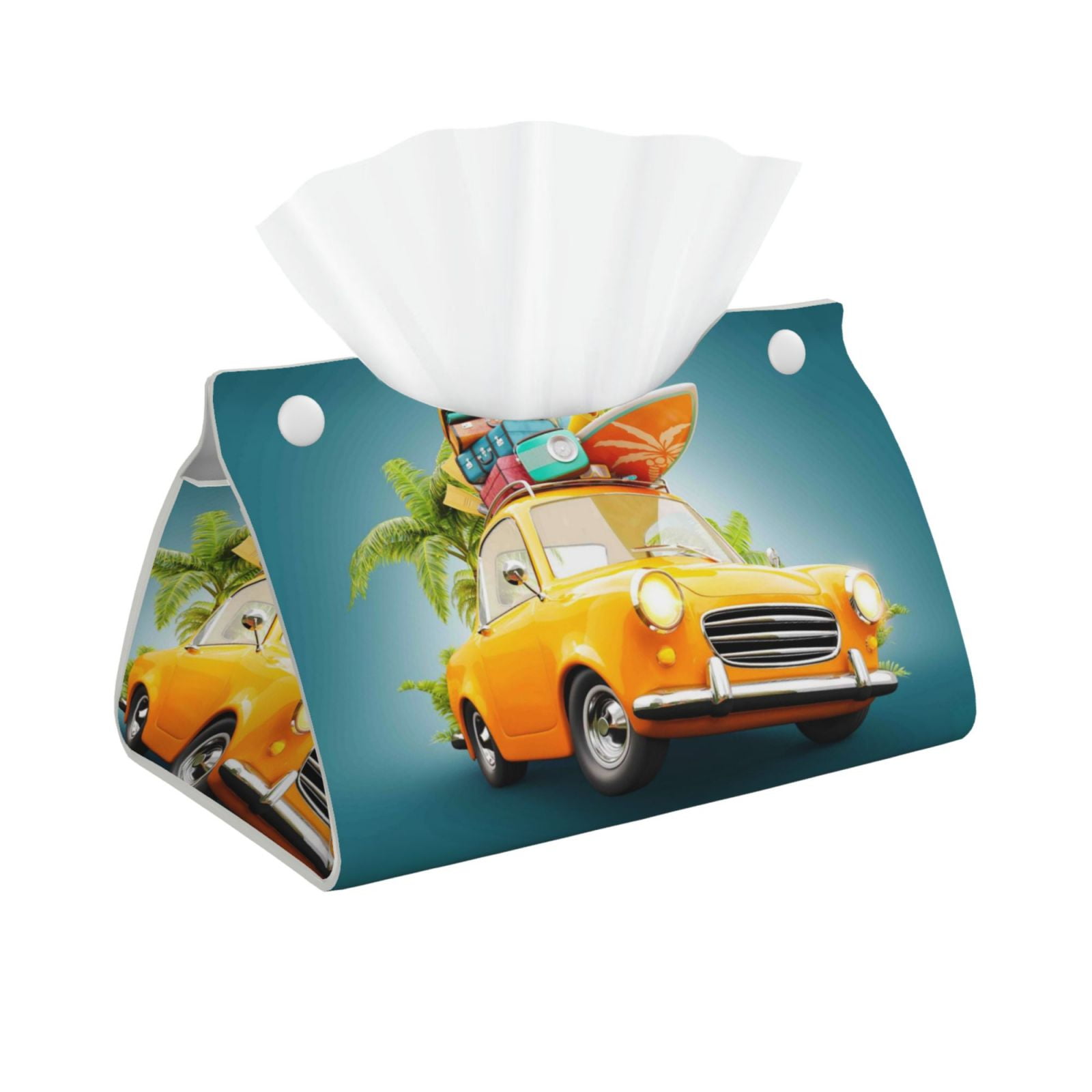 Leather Tissue Box Cover - Summer Funny Retro Car With Surfboard Long ...