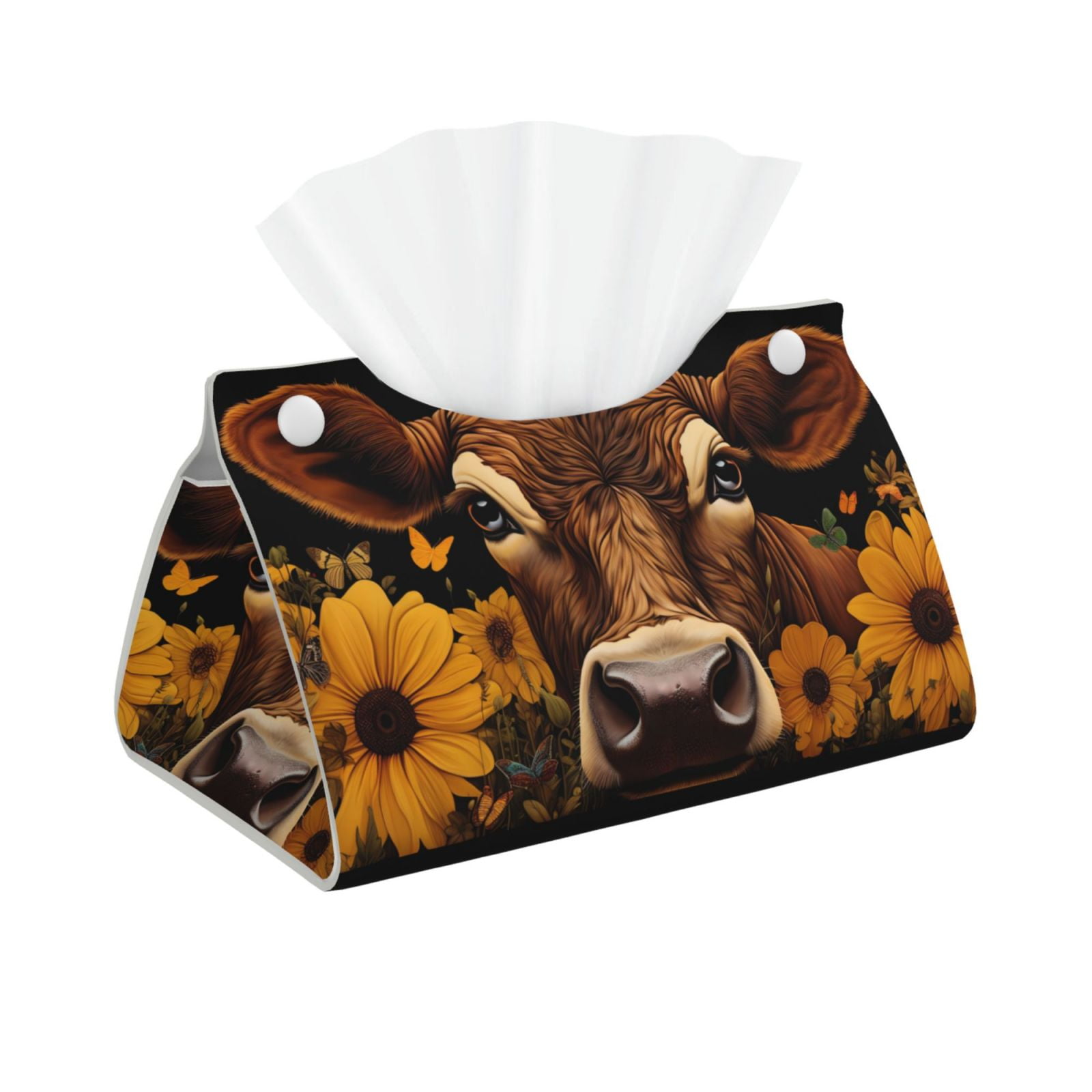 Leather Tissue Box Cover - Sunflower Butterfly Cow Long PVC Tissue Box ...