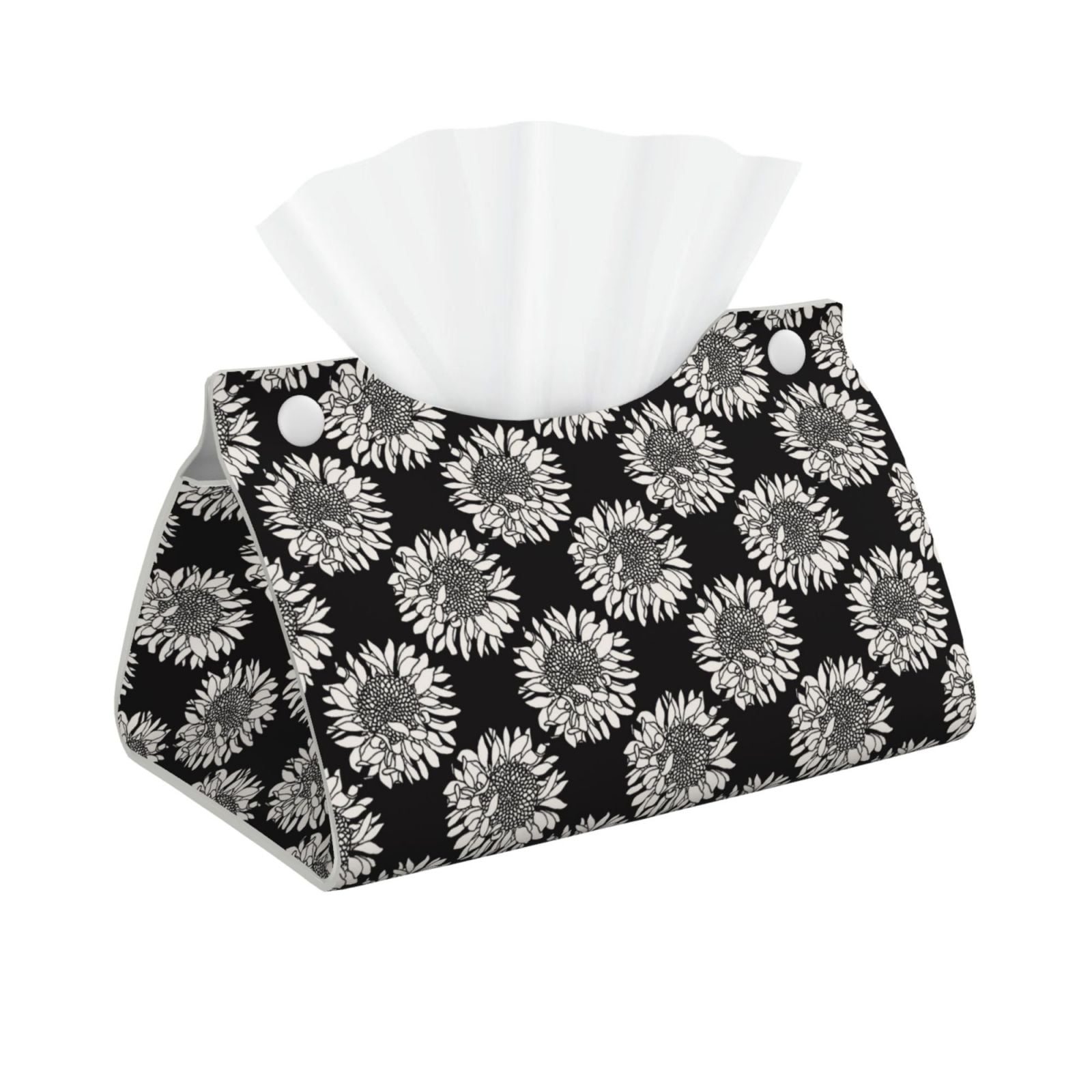 Leather Tissue Box Cover - Sunflowers Black White Long PVC Tissue Box ...