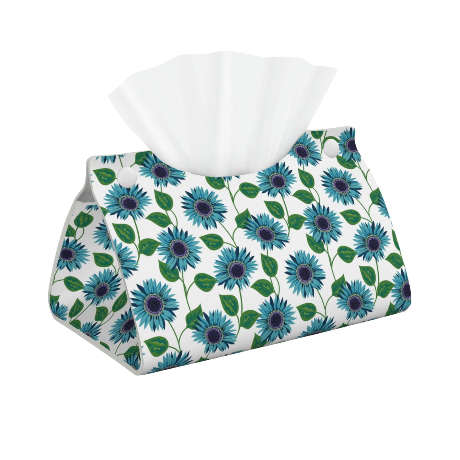 Leather Tissue Box Cover - Sunflowers Green Leaves Long PVC Tissue Box ...