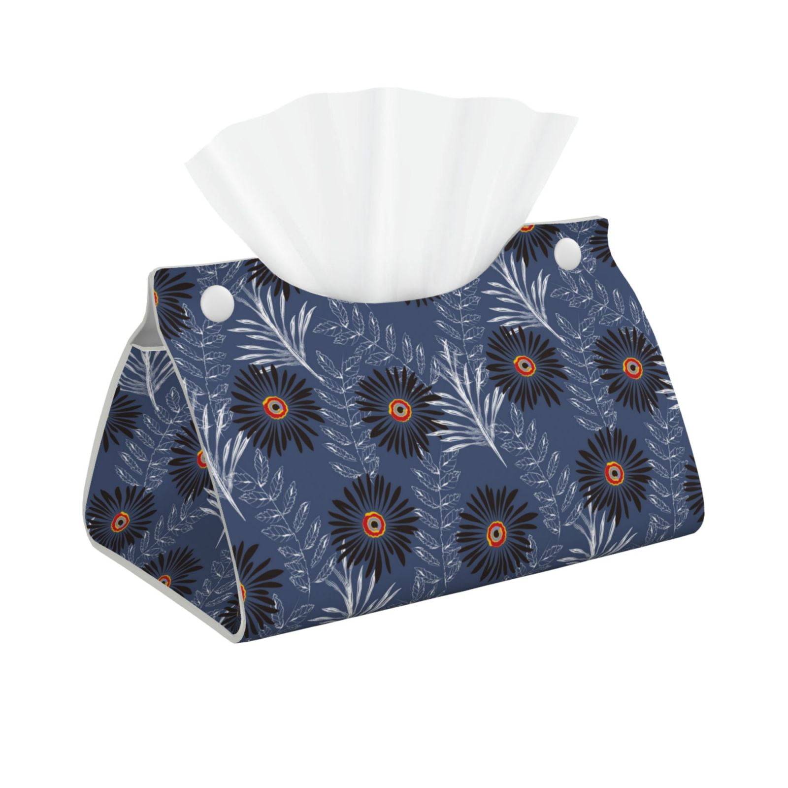 Leather Tissue Box Cover - Sunflowers Retro Black Long PVC Tissue Box ...