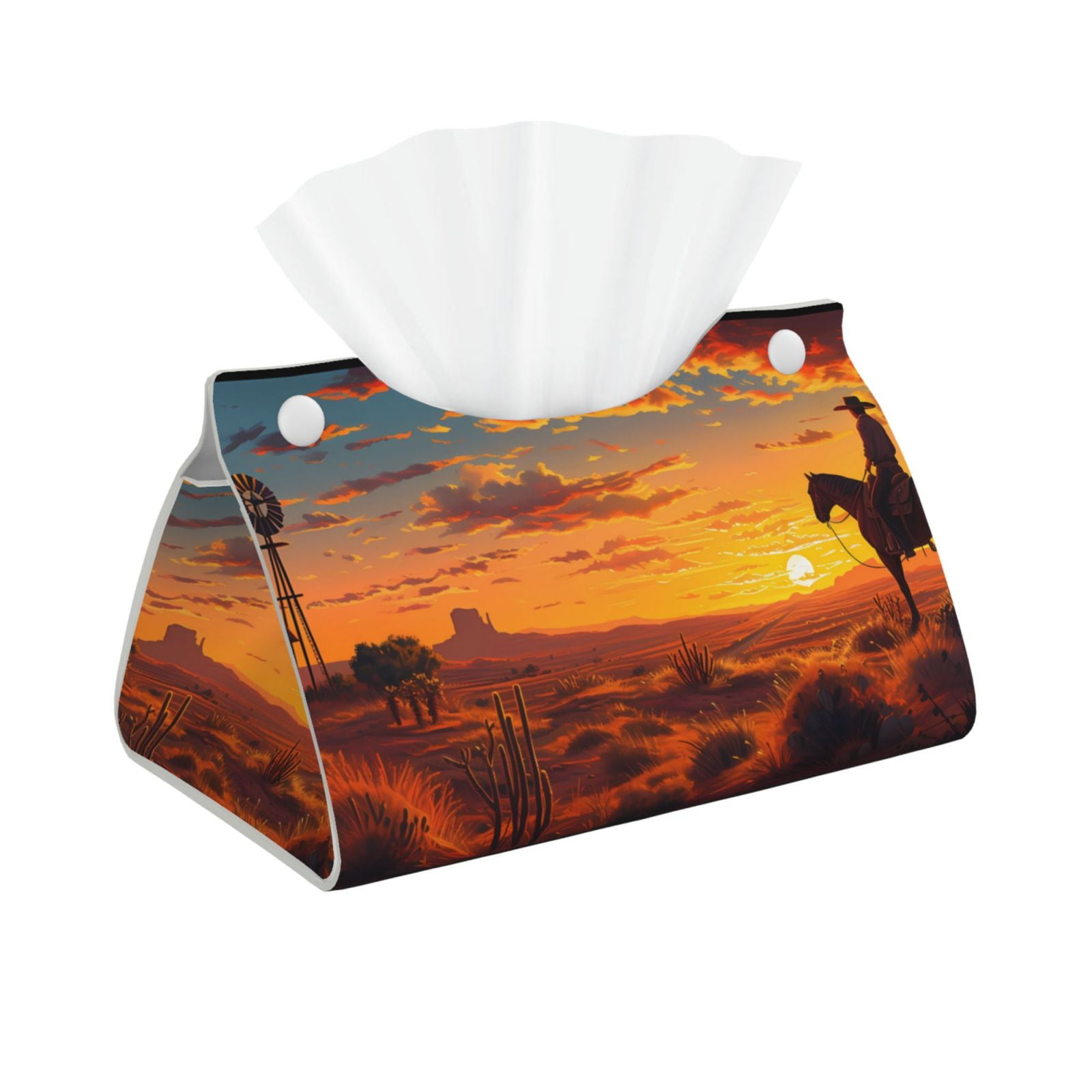 Leather Tissue Box Cover - Sunset Desert Western Cowboy Long PVC Tissue ...