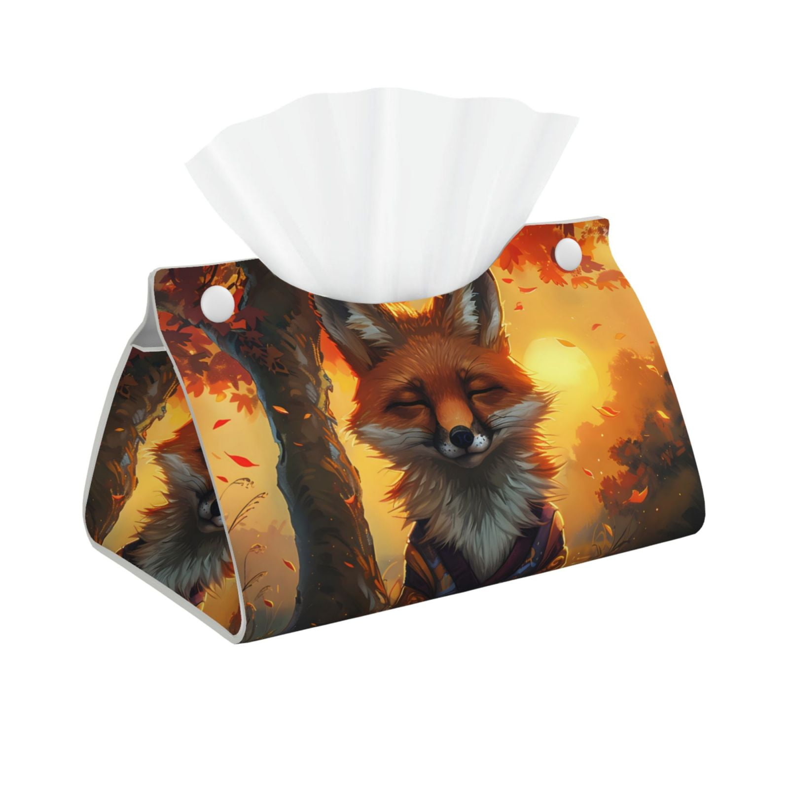 Leather Tissue Box Cover - Sunset Maple Tree Fox Long PVC Tissue Box ...