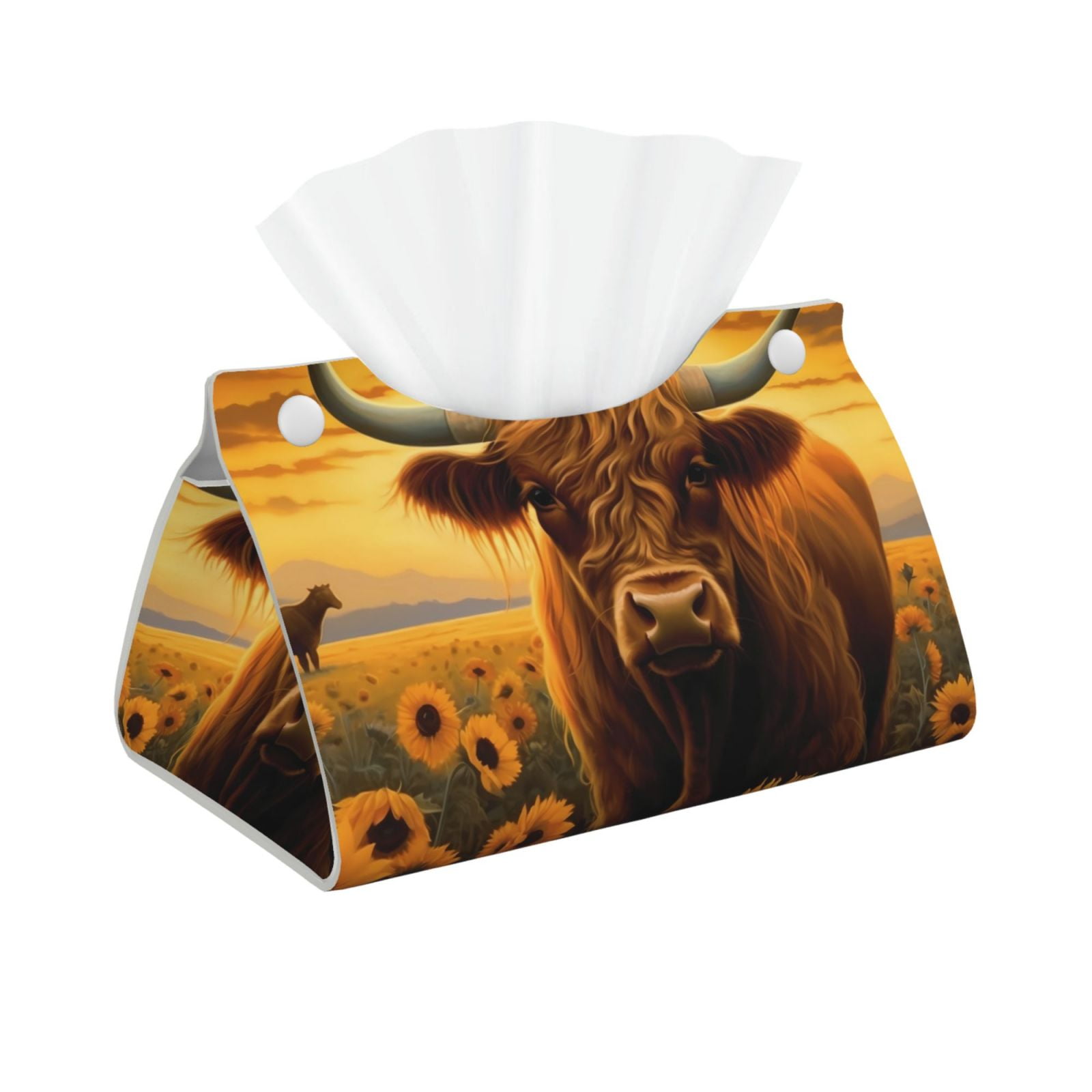 Leather Tissue Box Cover - Sunset Sunflower Cow A Long PVC Tissue Box ...
