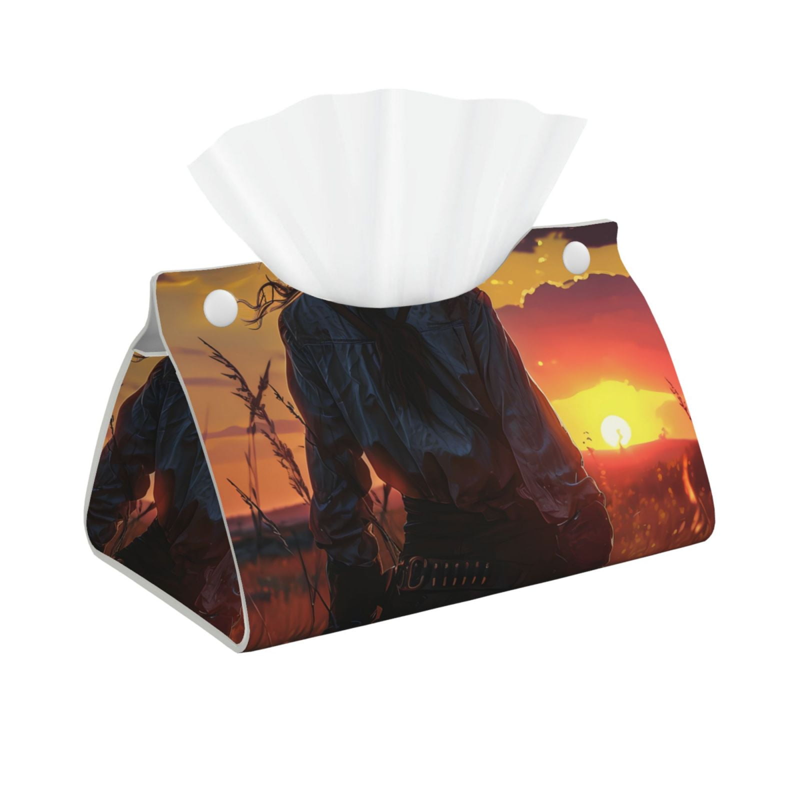 Leather Tissue Box Cover - Sunset Western Cowgirl Long PVC Tissue Box ...