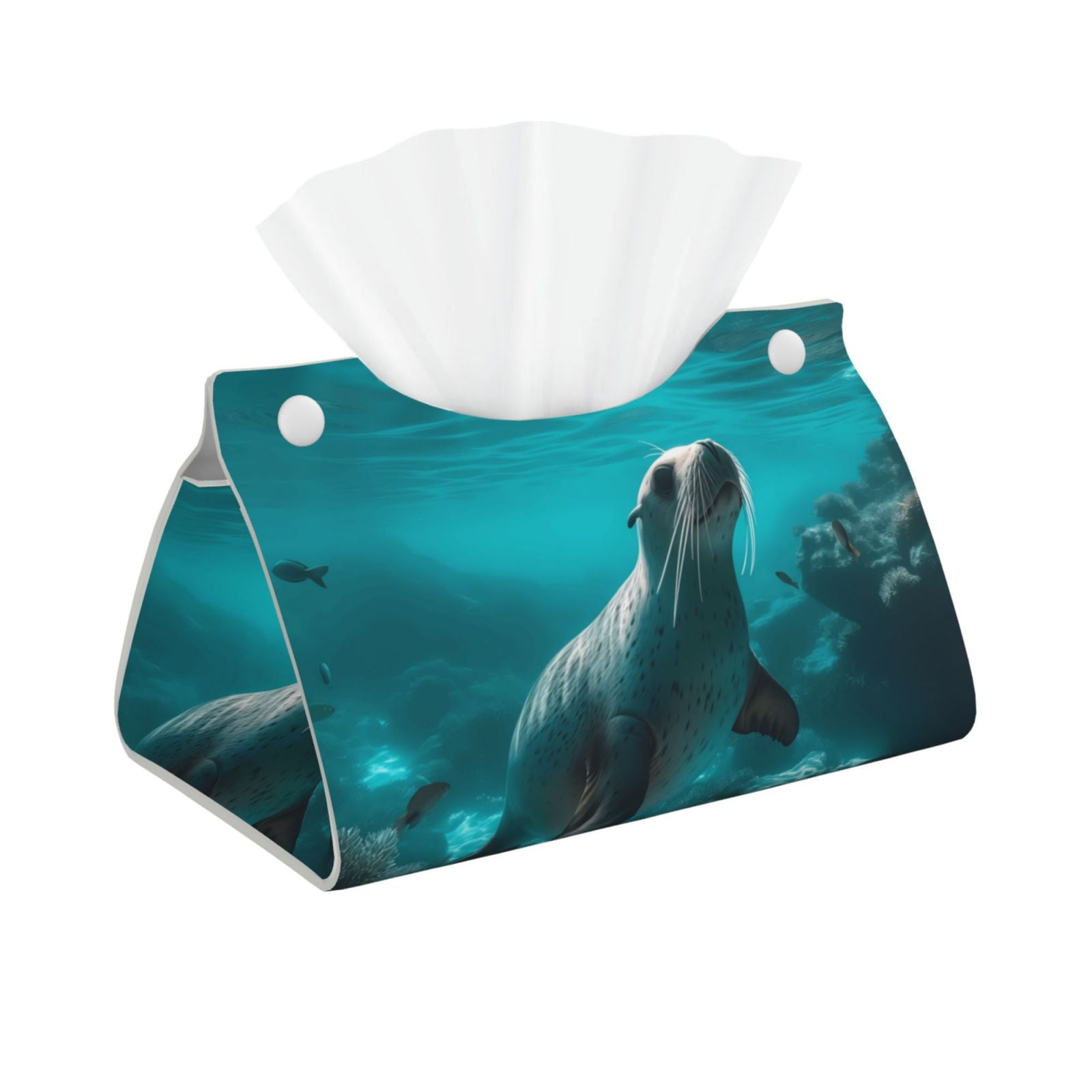 Leather Tissue Box Cover - Sunshine Blue Ocean Seal Long PVC Tissue Box ...
