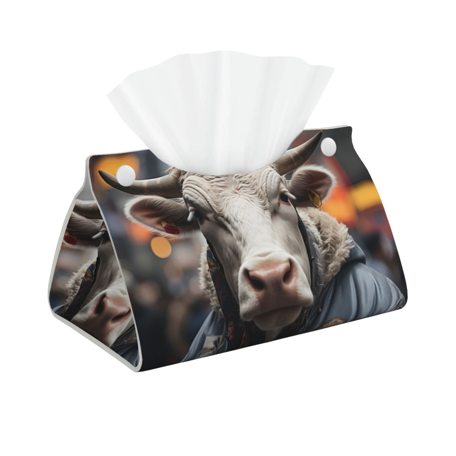 Leather Tissue Box Cover - Surrealist Cow Long PVC Tissue Box Holder ...