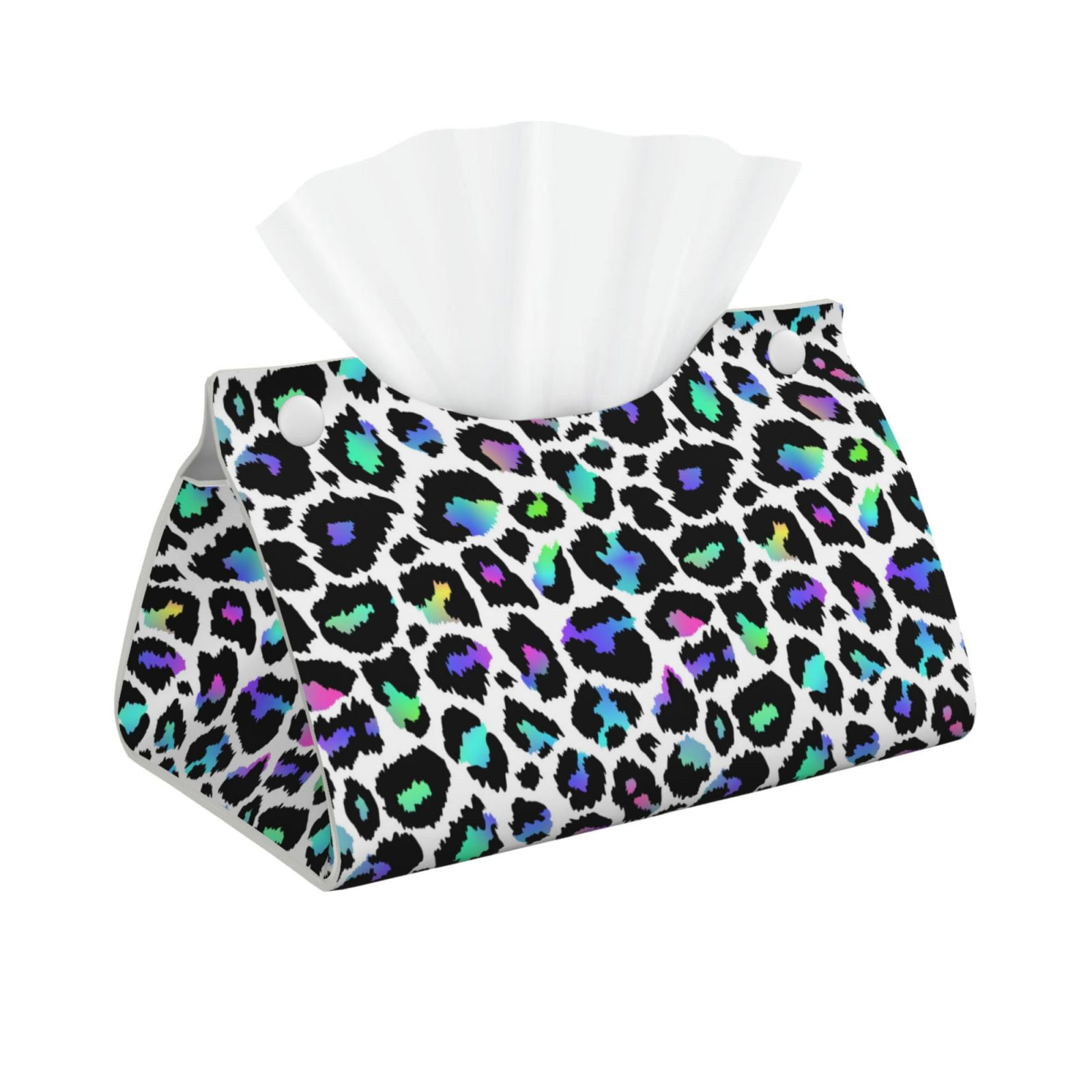 Leather Tissue Box Cover - Trendy black rainbow Leopard Long PVC Tissue ...