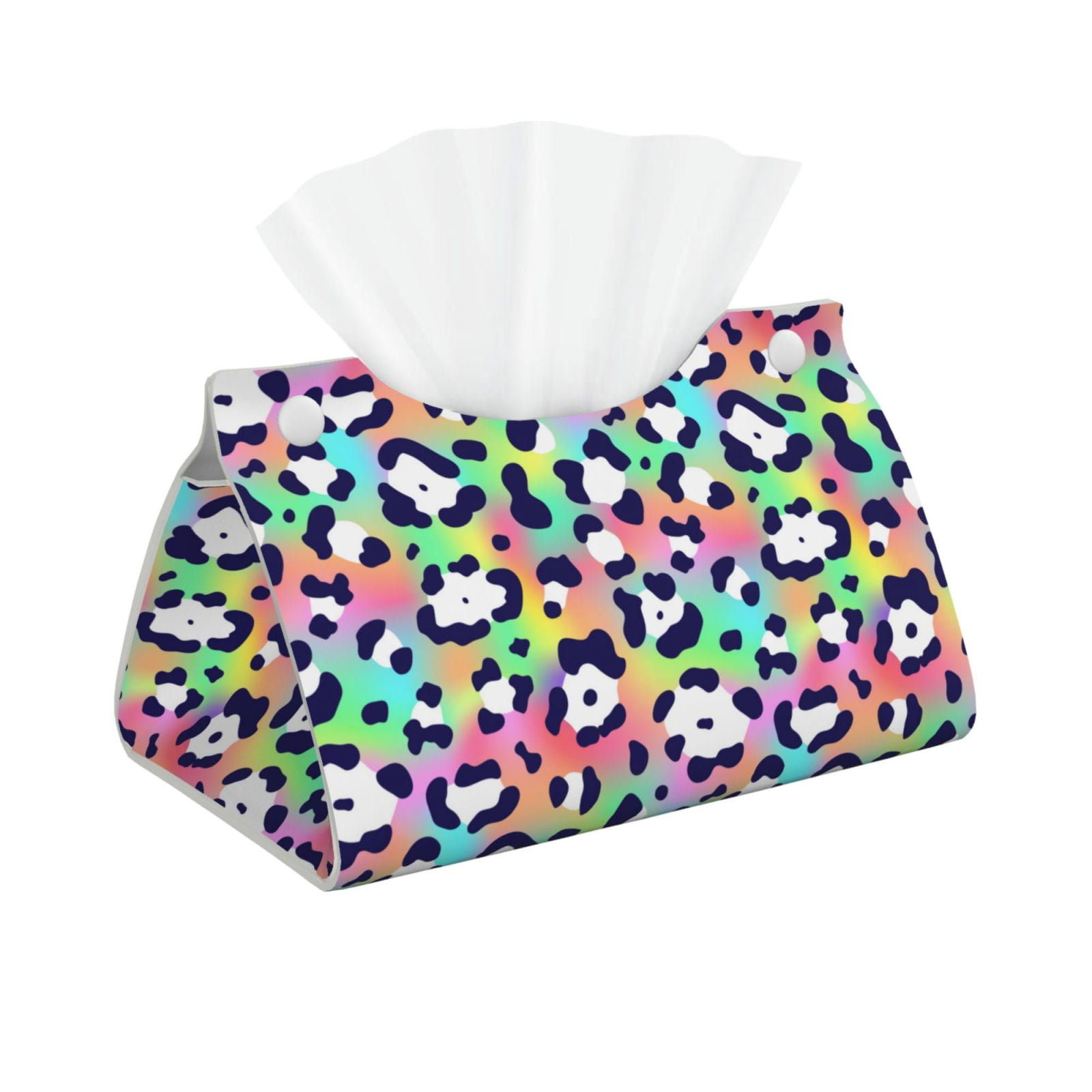 Leather Tissue Box Cover - Trendy rainbow cow print Long PVC Tissue Box ...