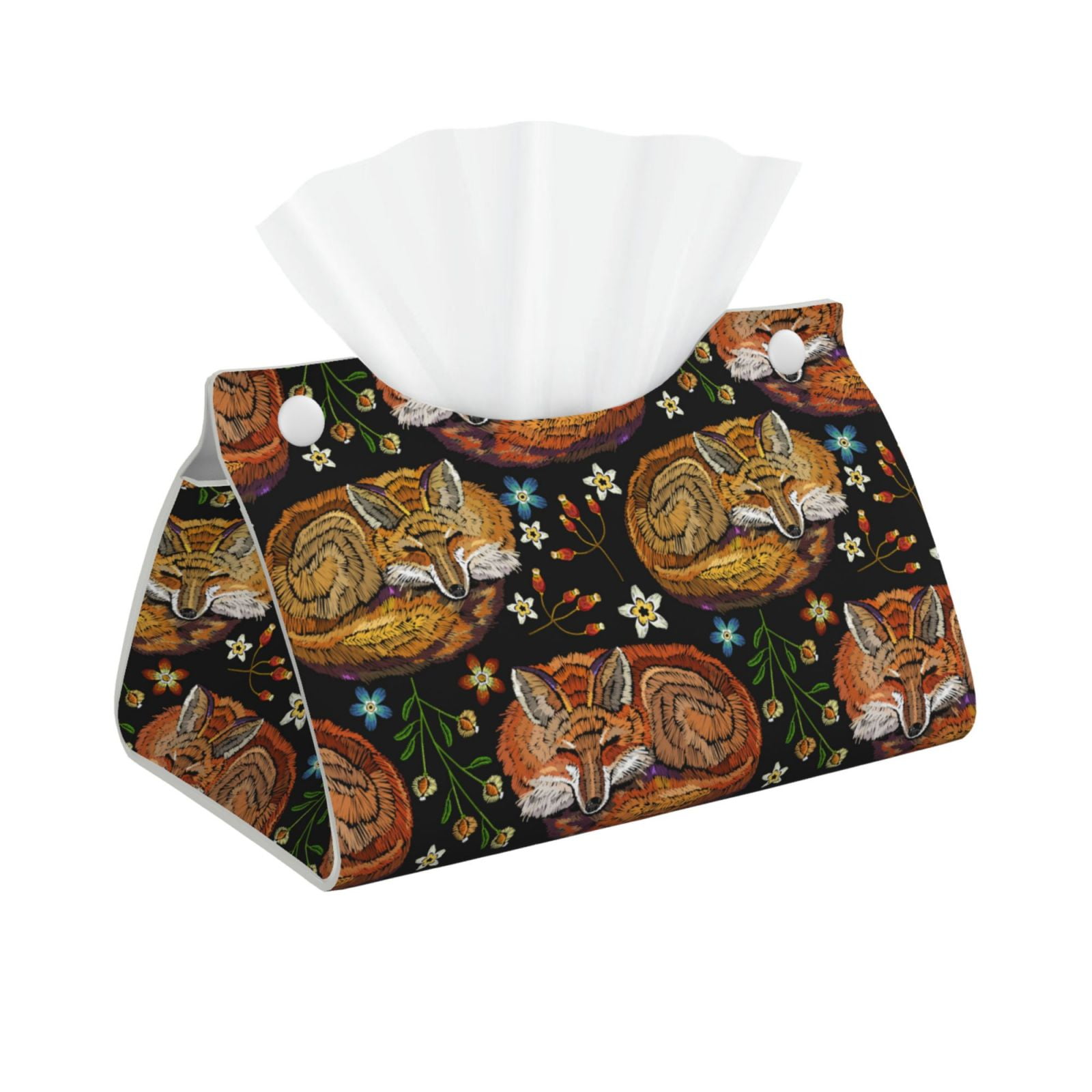 Leather Tissue Box Cover - Tribal Fox Flowers Long PVC Tissue Box ...