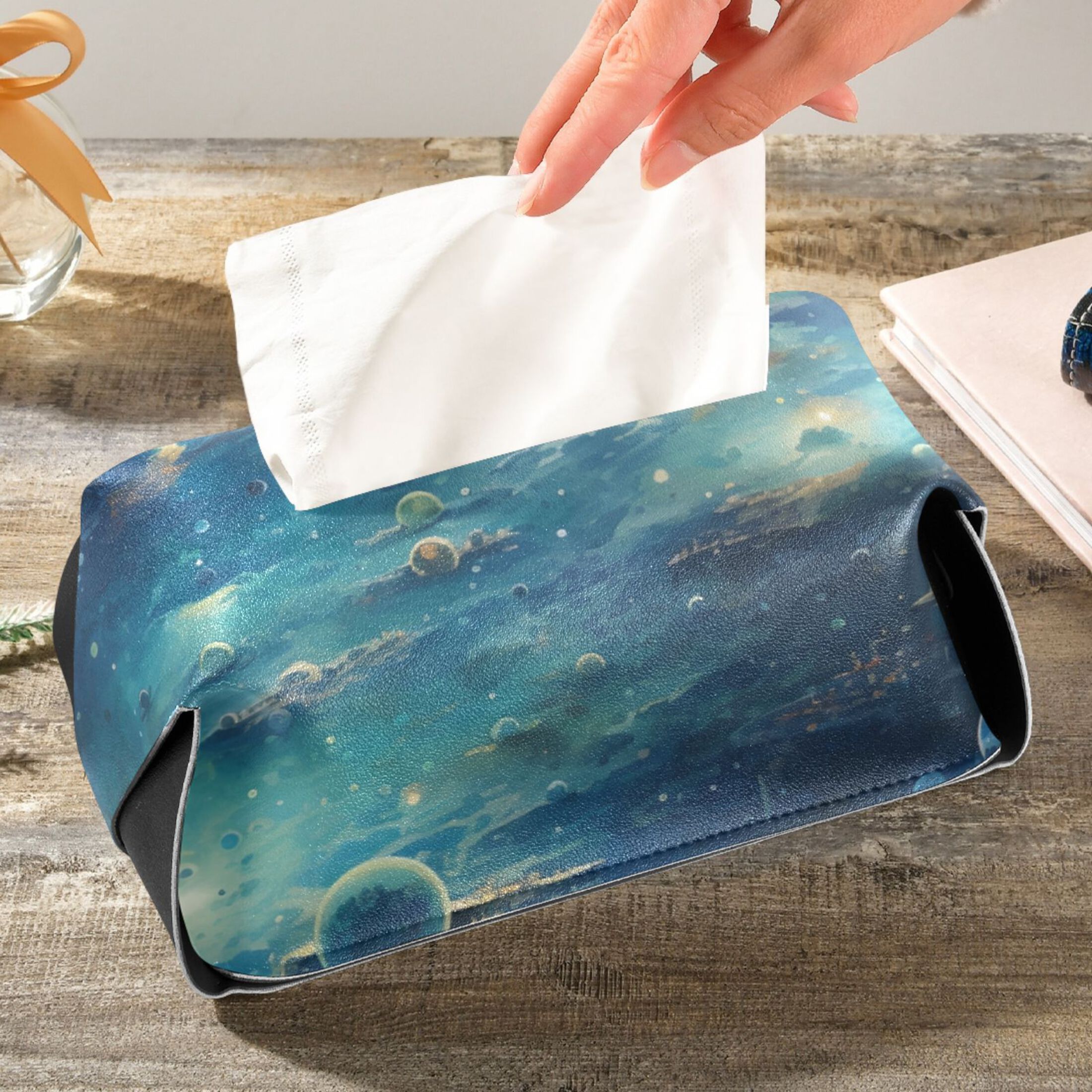 Leather Tissue Box Cover Universe Space Facial Cube Holder Case ...