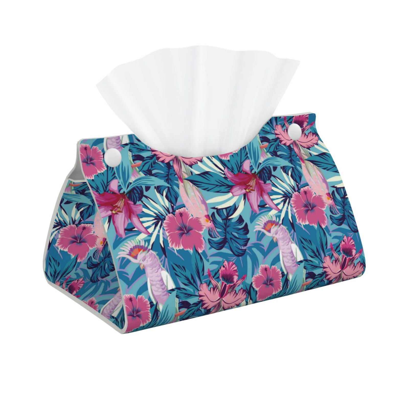 Leather Tissue Box Cover - Vintage Cockatoo Parrot Flower Long PVC ...