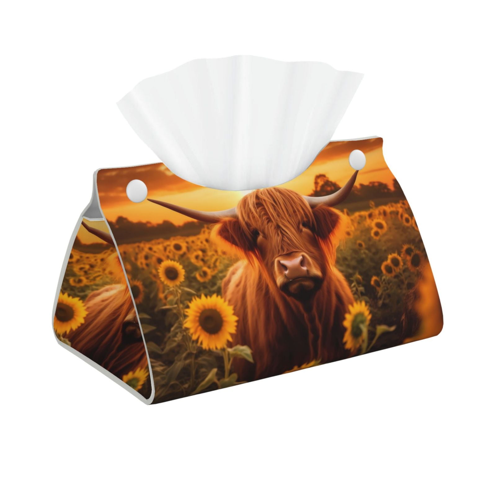 Leather Tissue Box Cover - Vintage Sunflower Cow B Long PVC Tissue Box ...