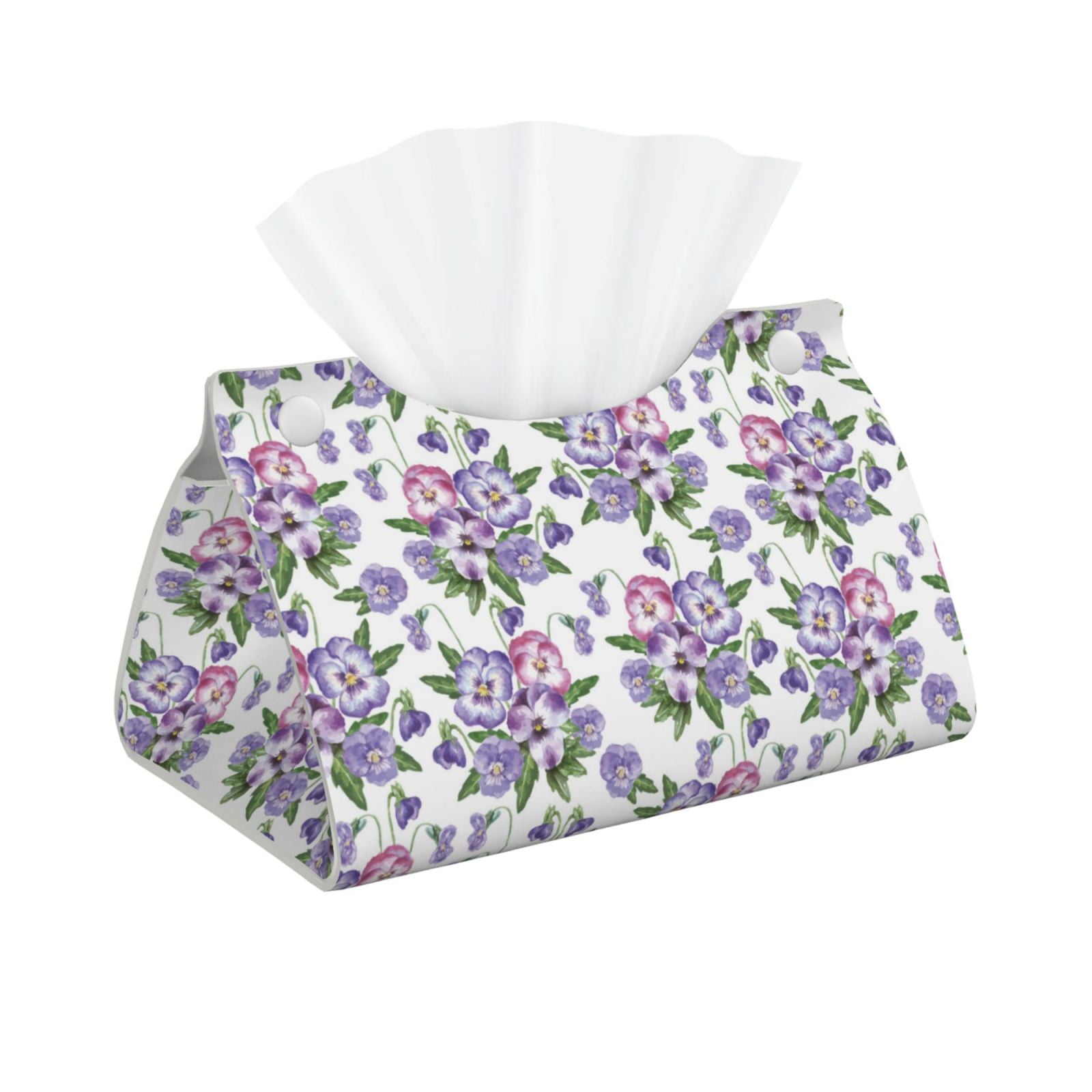 Leather Tissue Box Cover - Violets Flowers Purple Pink Long PVC Tissue ...