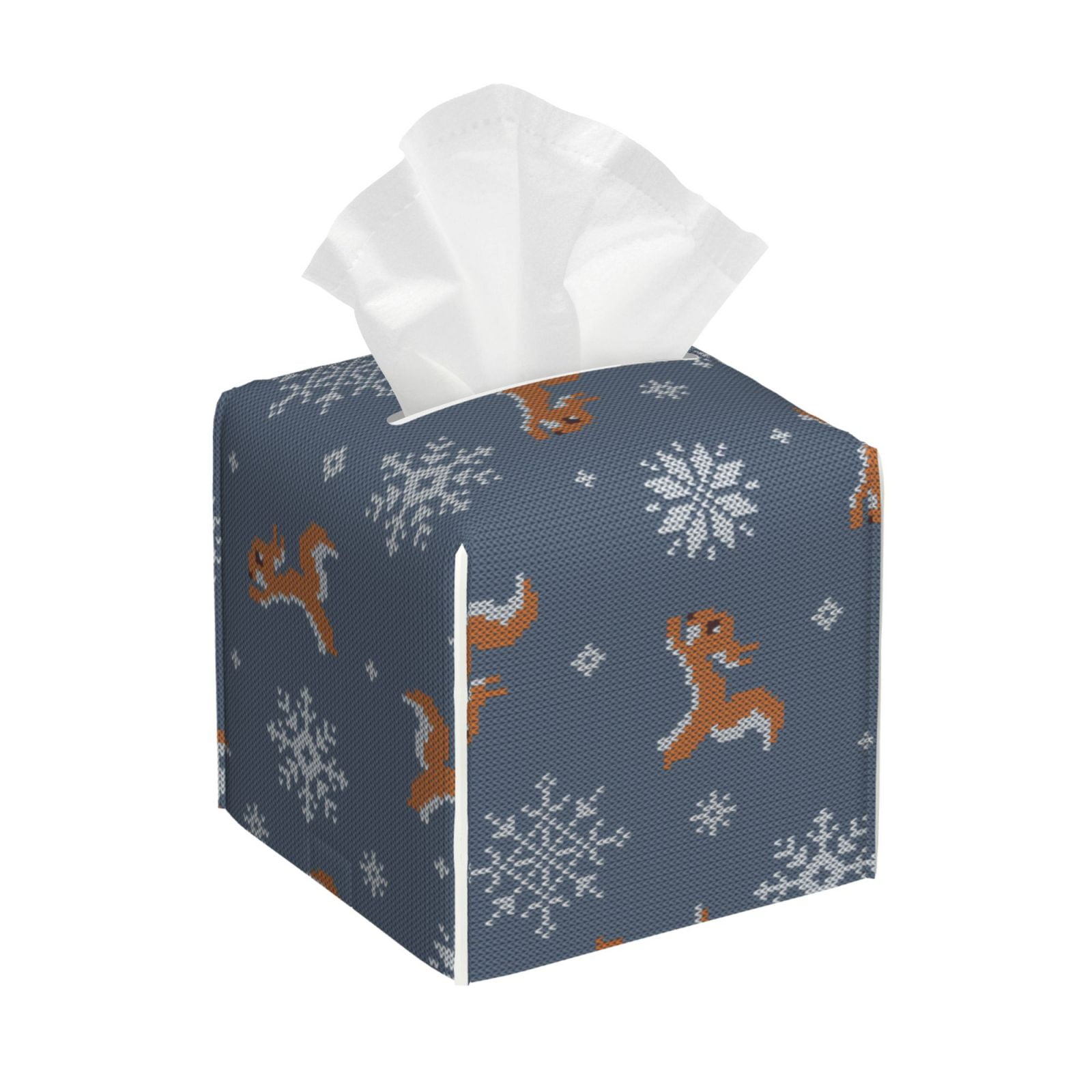 Leather Tissue Box Cover - Weaving Cute Squirrel Snowflake Tissue Box ...