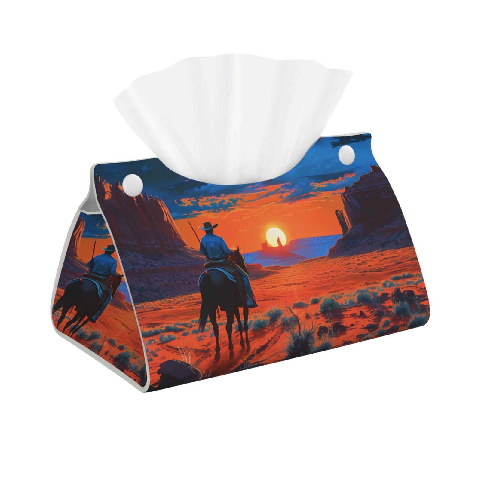 Leather Tissue Box Cover - Western Sunset Desert Cowboy A Long PVC ...