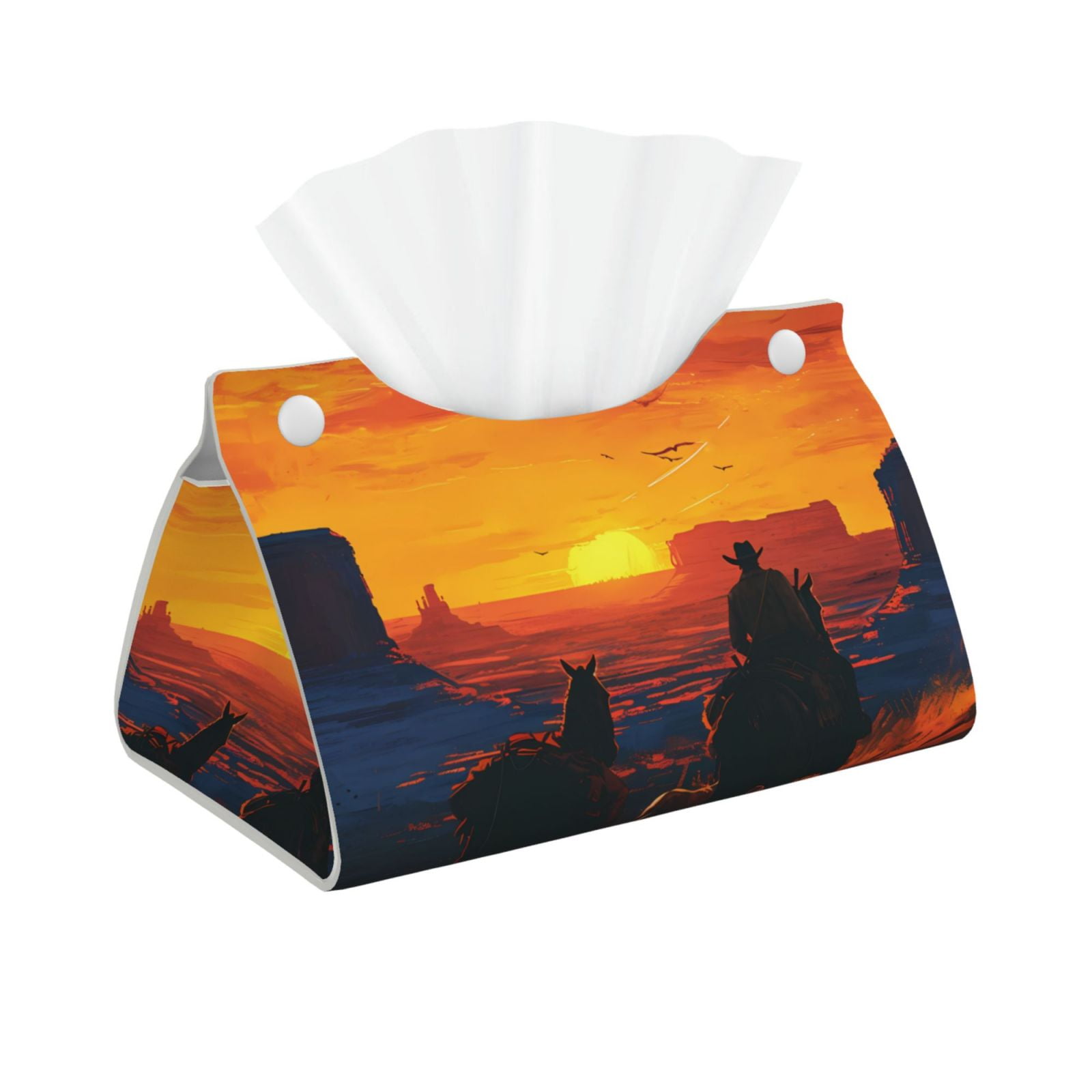 Leather Tissue Box Cover - Western Sunset Prairie Cowboy Long PVC ...