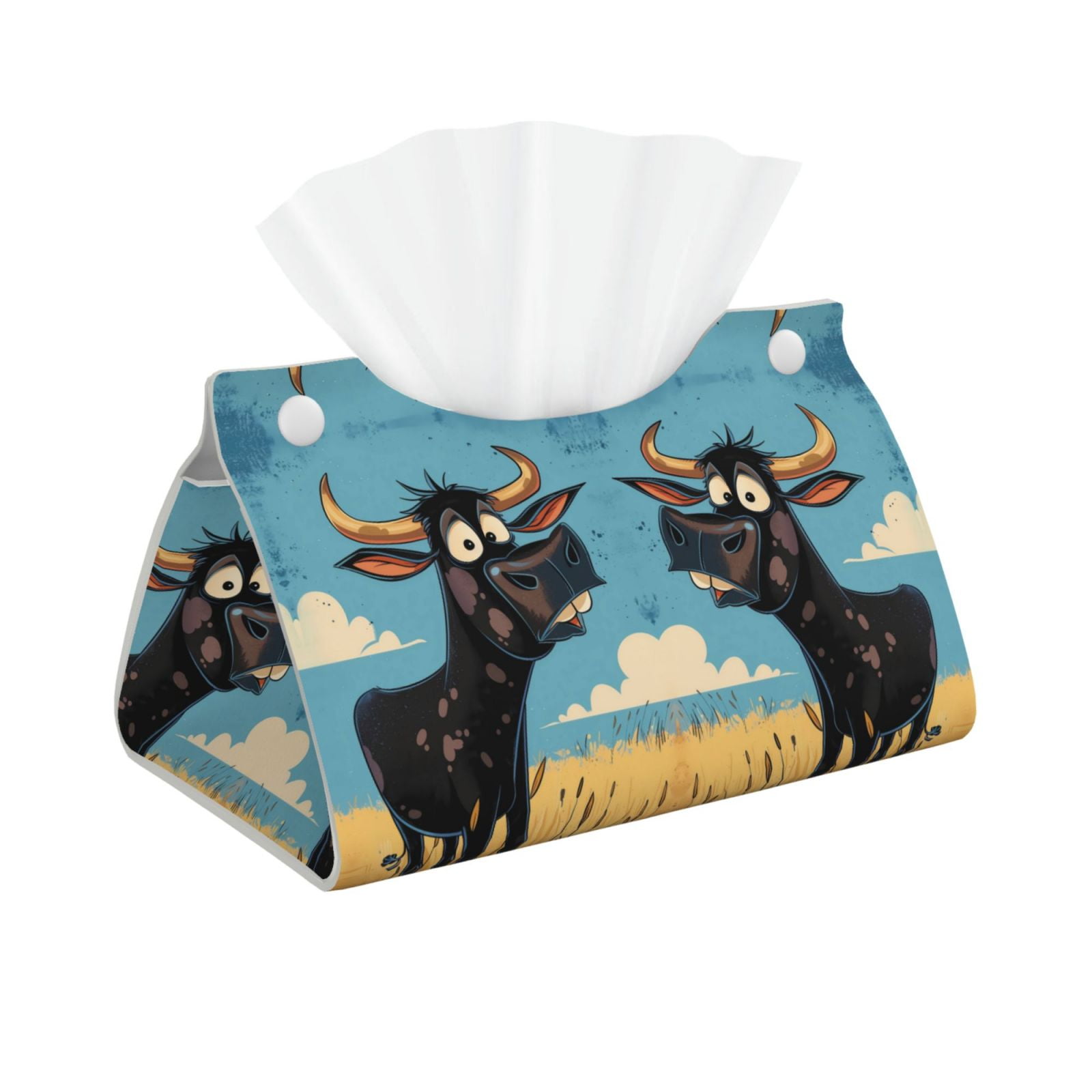 Leather Tissue Box Cover - Whimsical Cartoon Cow Long PVC Tissue Box ...