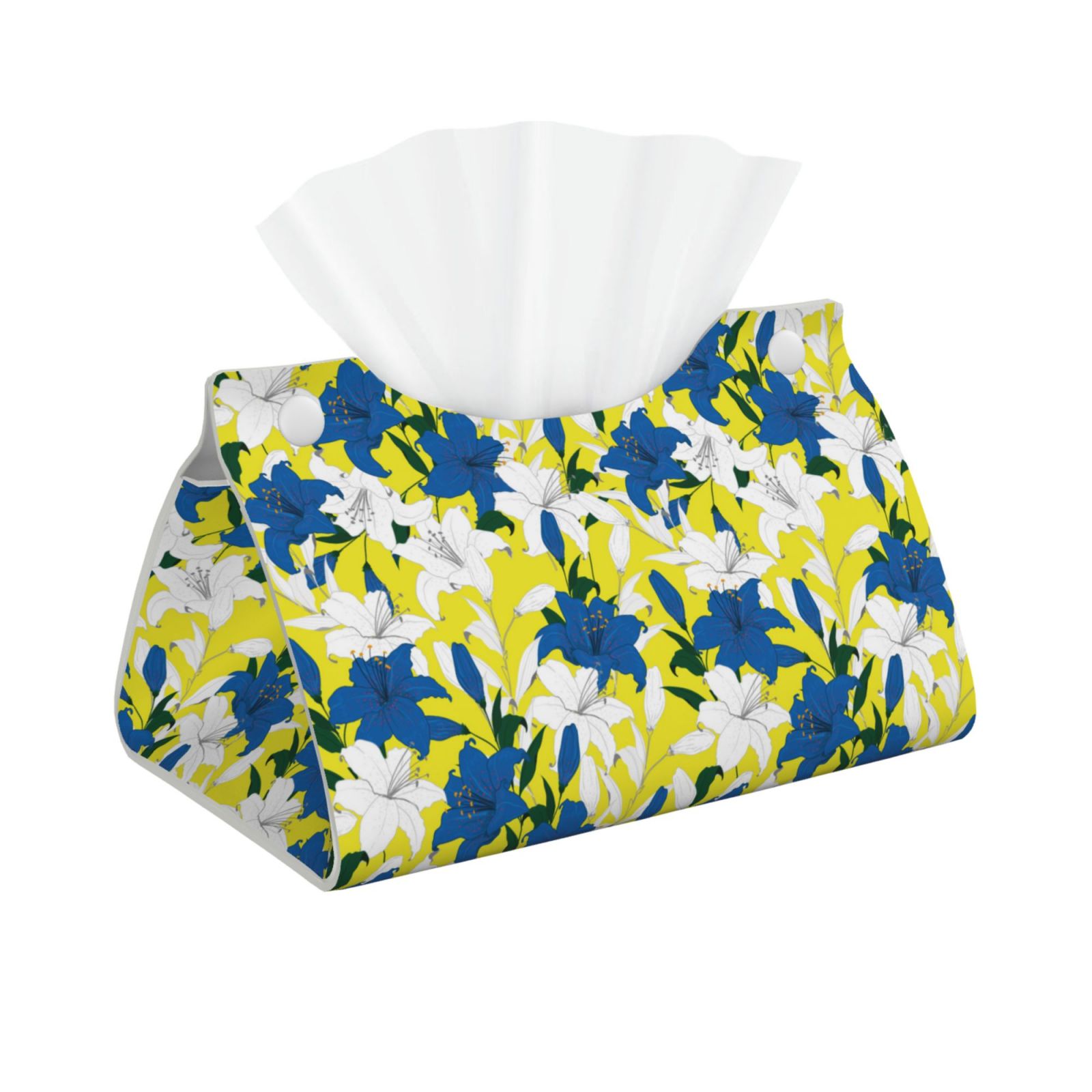 Leather Tissue Box Cover - White Blue Lilies Flowers Long PVC Tissue ...