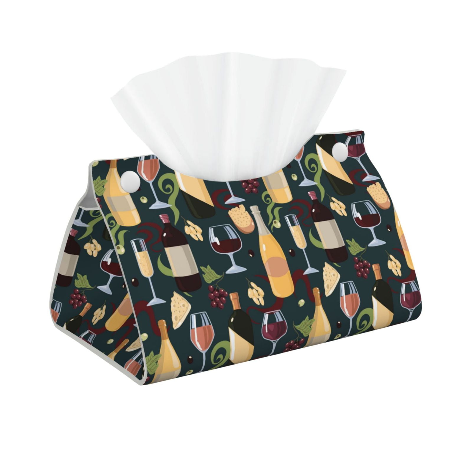 Leather Tissue Box Cover - Wine Bottle Print No.9036 Long PVC Tissue ...