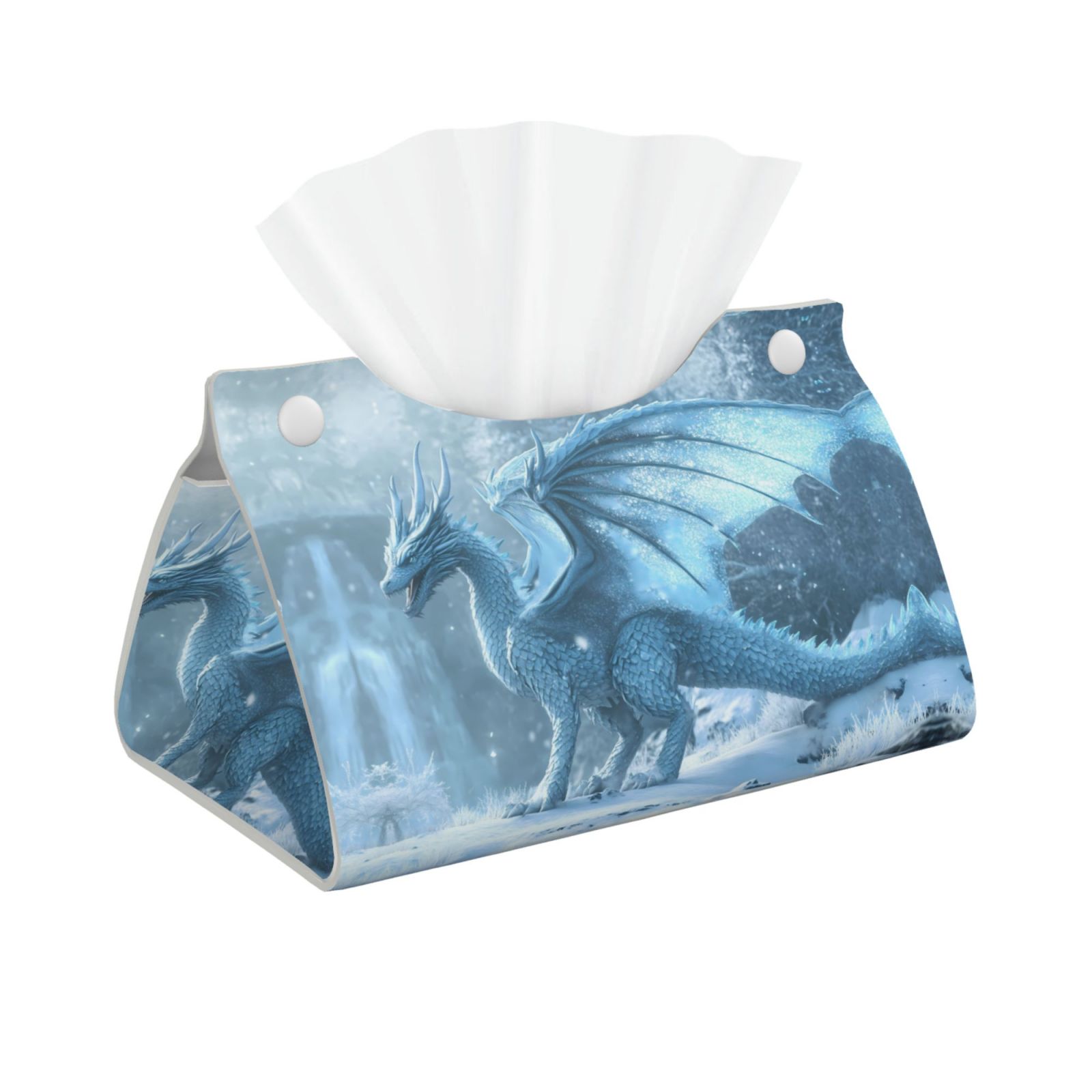 Leather Tissue Box Cover - Winter Snow White Dragon Long PVC Tissue Box ...