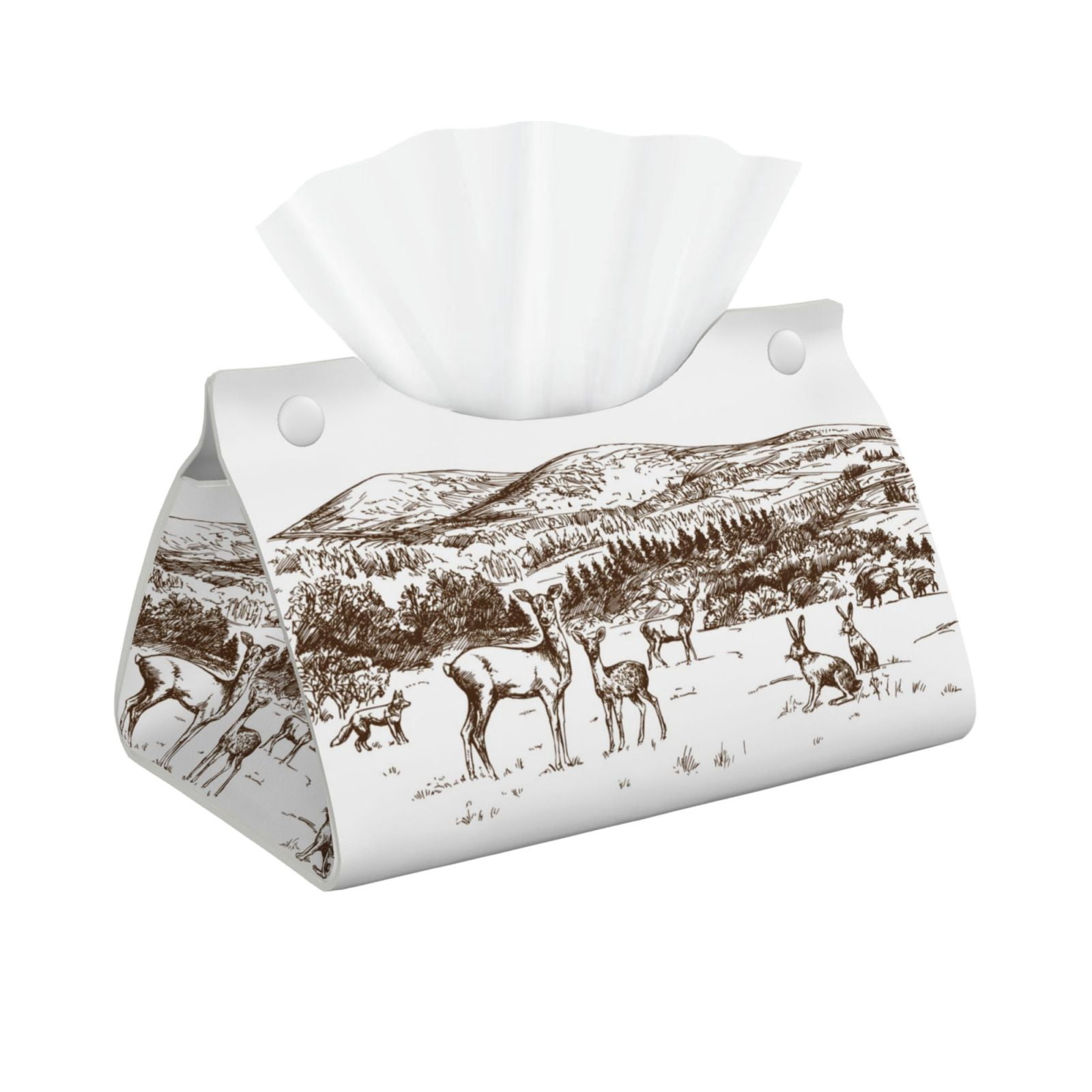 Leather Tissue Box Cover - Woodland Forest With Deers Long PVC Tissue ...