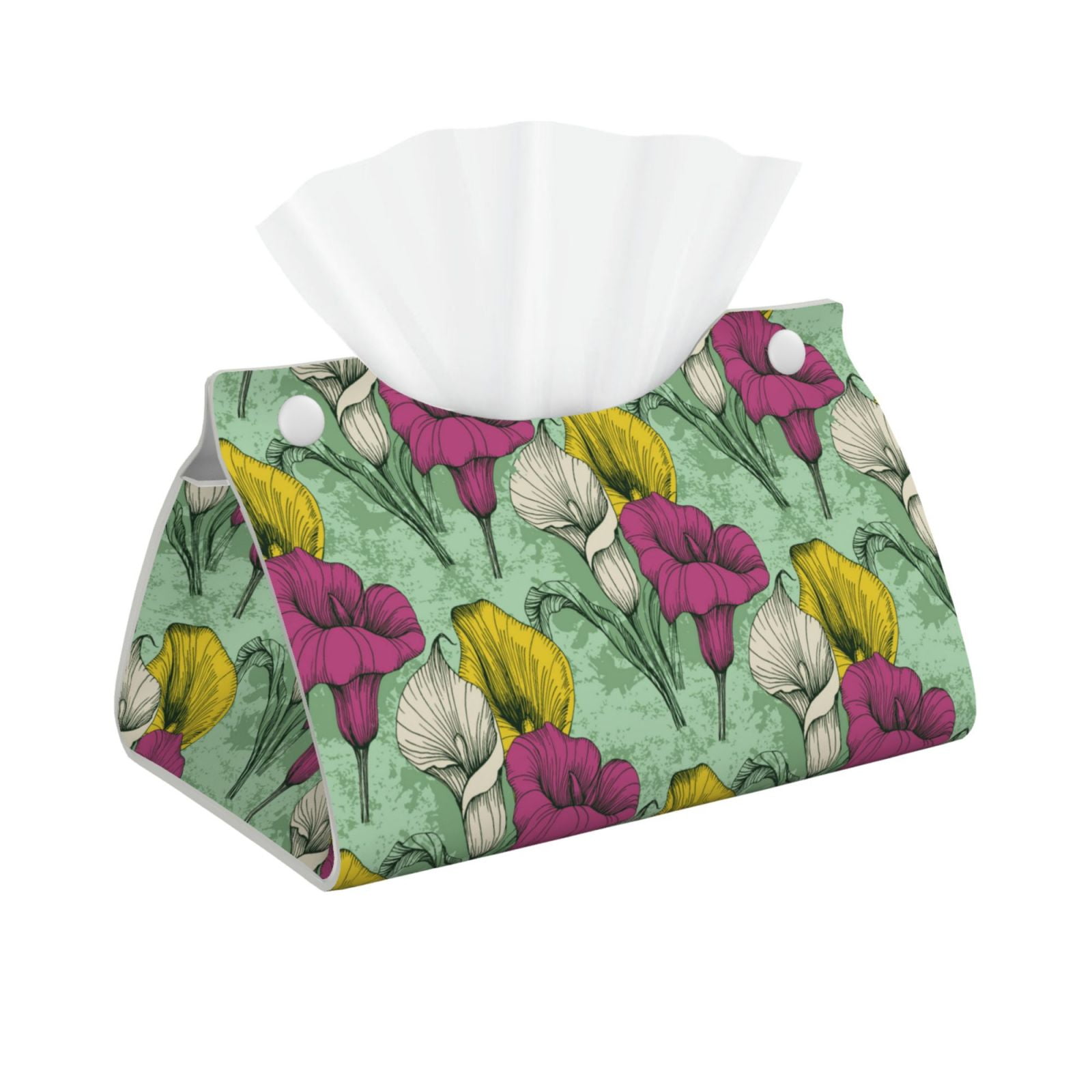 Leather Tissue Box Cover - Yellow Blue Purple Calla Lily Flowers Long ...