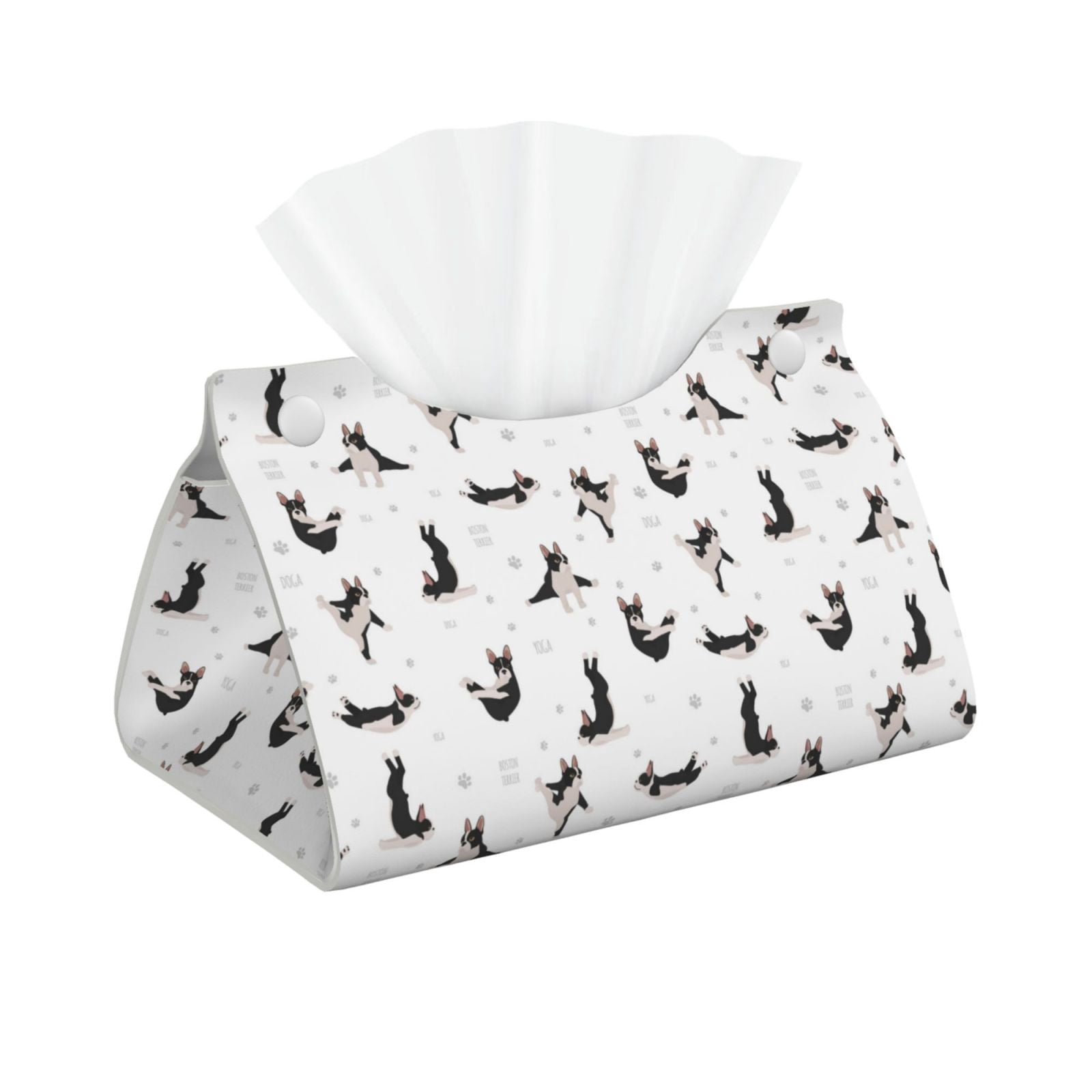 Leather Tissue Box Cover - Yoga dogs funny Boston terrier Long PVC ...