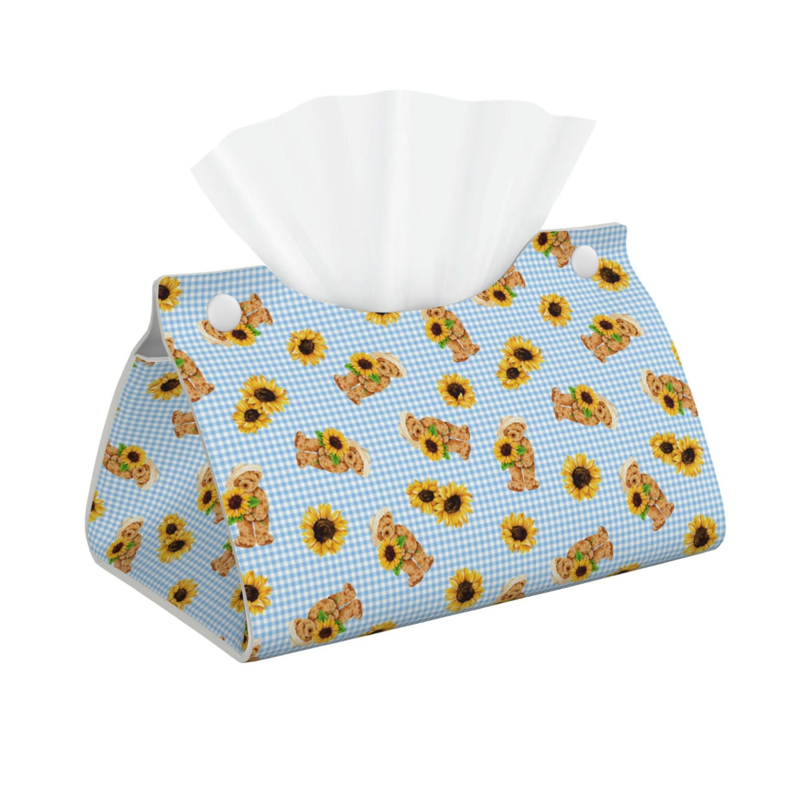 Leather Tissue Box Cover - bear sunflower checkered blue Long PVC ...