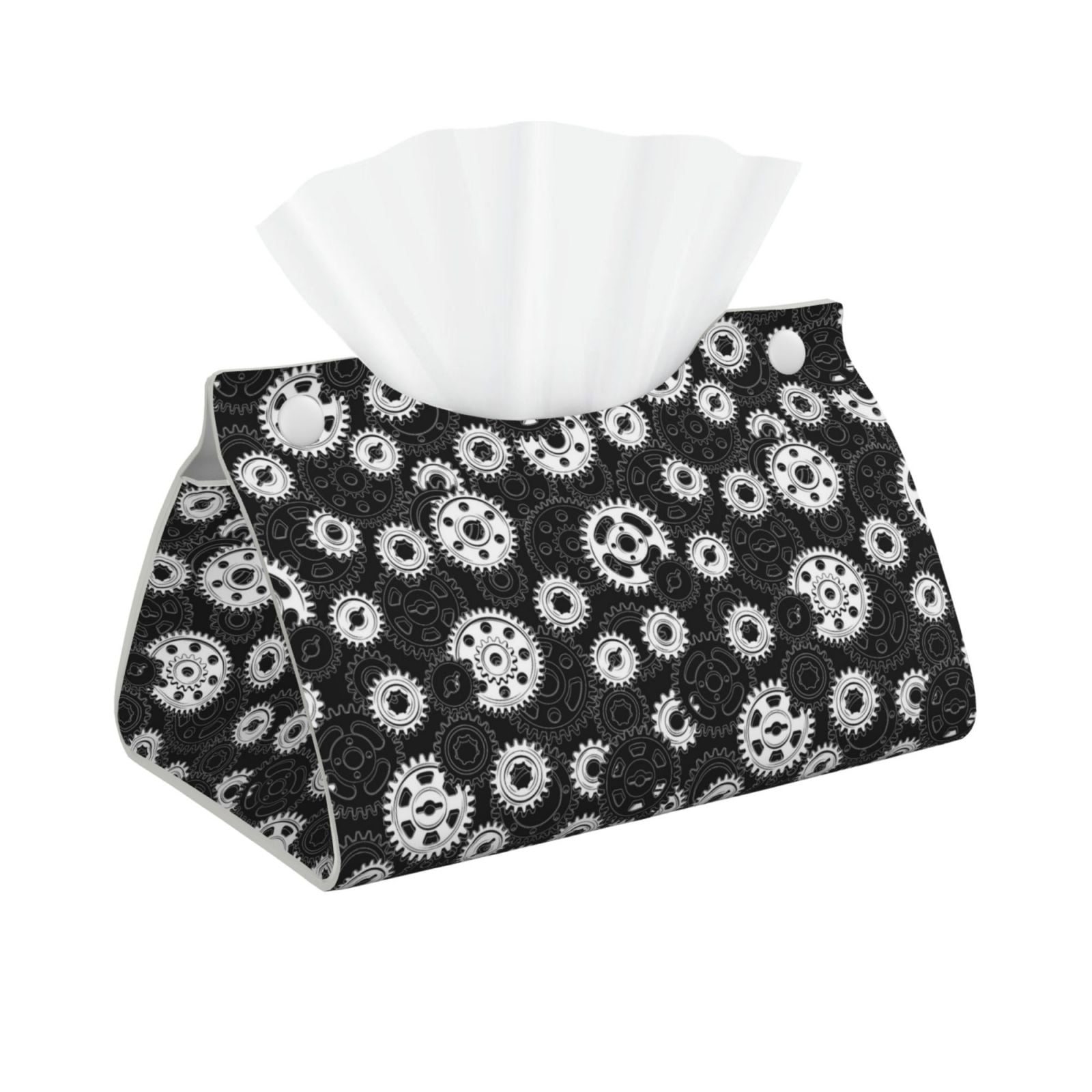 Leather Tissue Box Cover - black gear Pattern white Long PVC Tissue Box ...