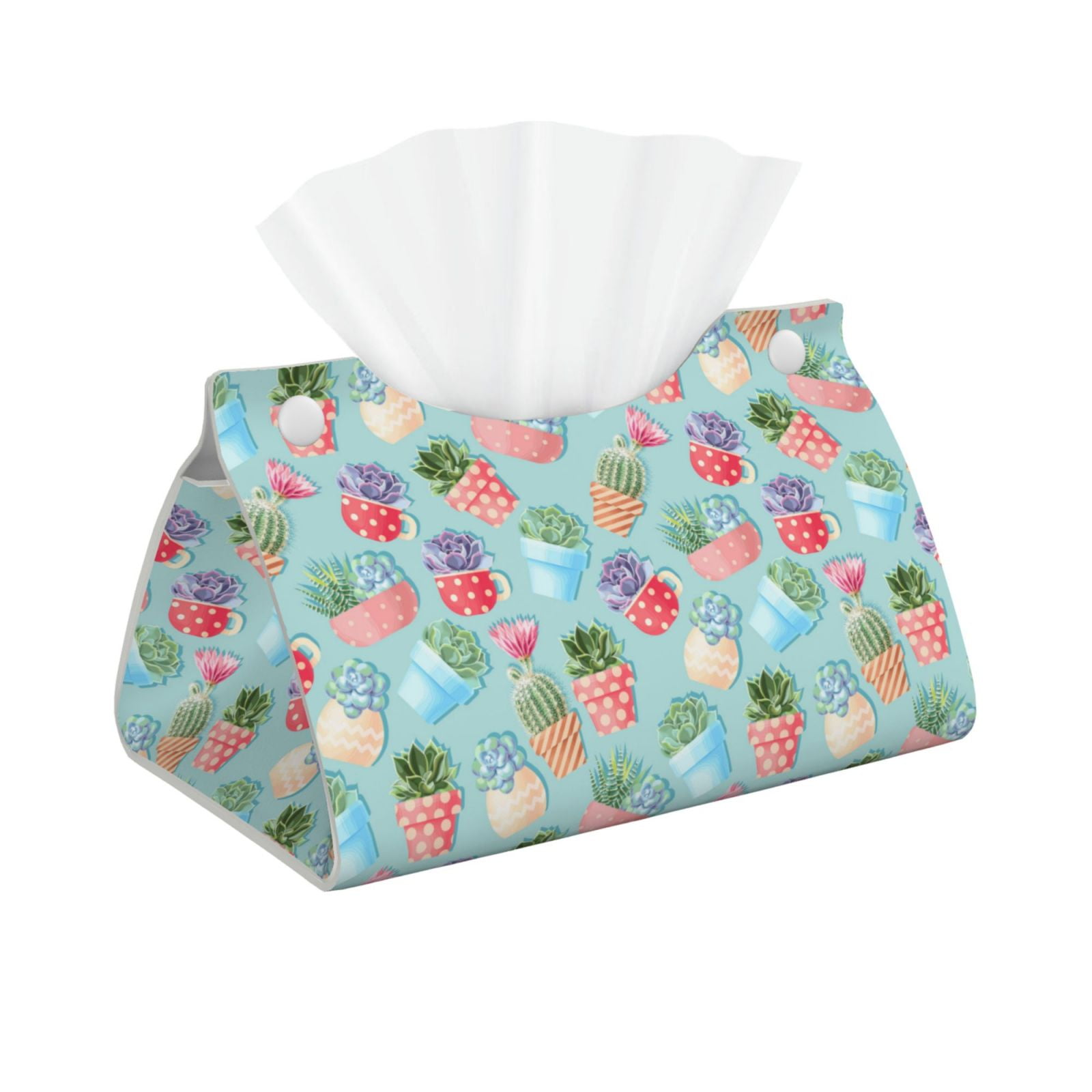 Leather Tissue Box Cover - blue Cactus potted plant Long PVC Tissue Box ...