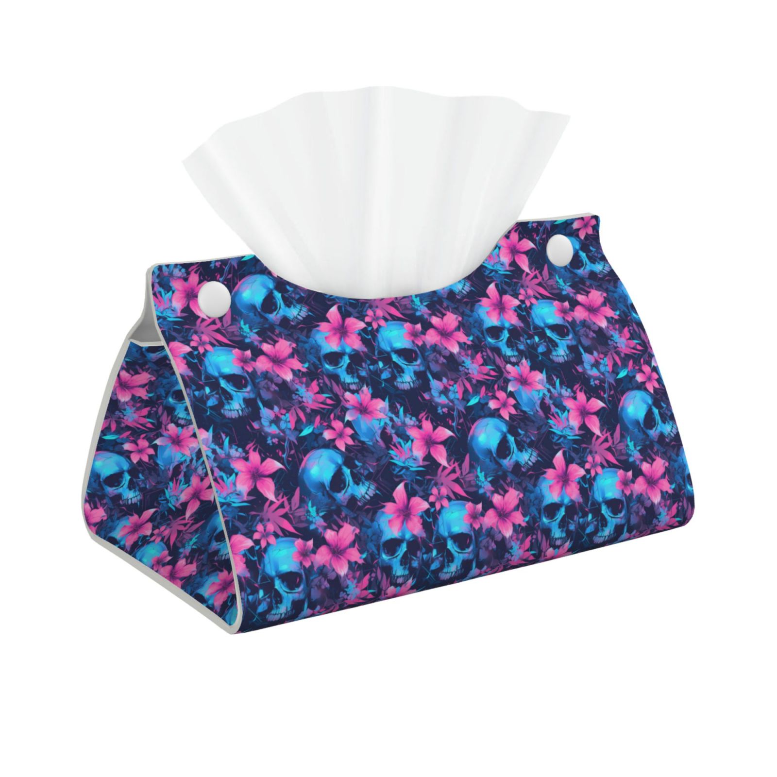Leather Tissue Box Cover - blue Skull flower pink Long PVC Tissue Box ...