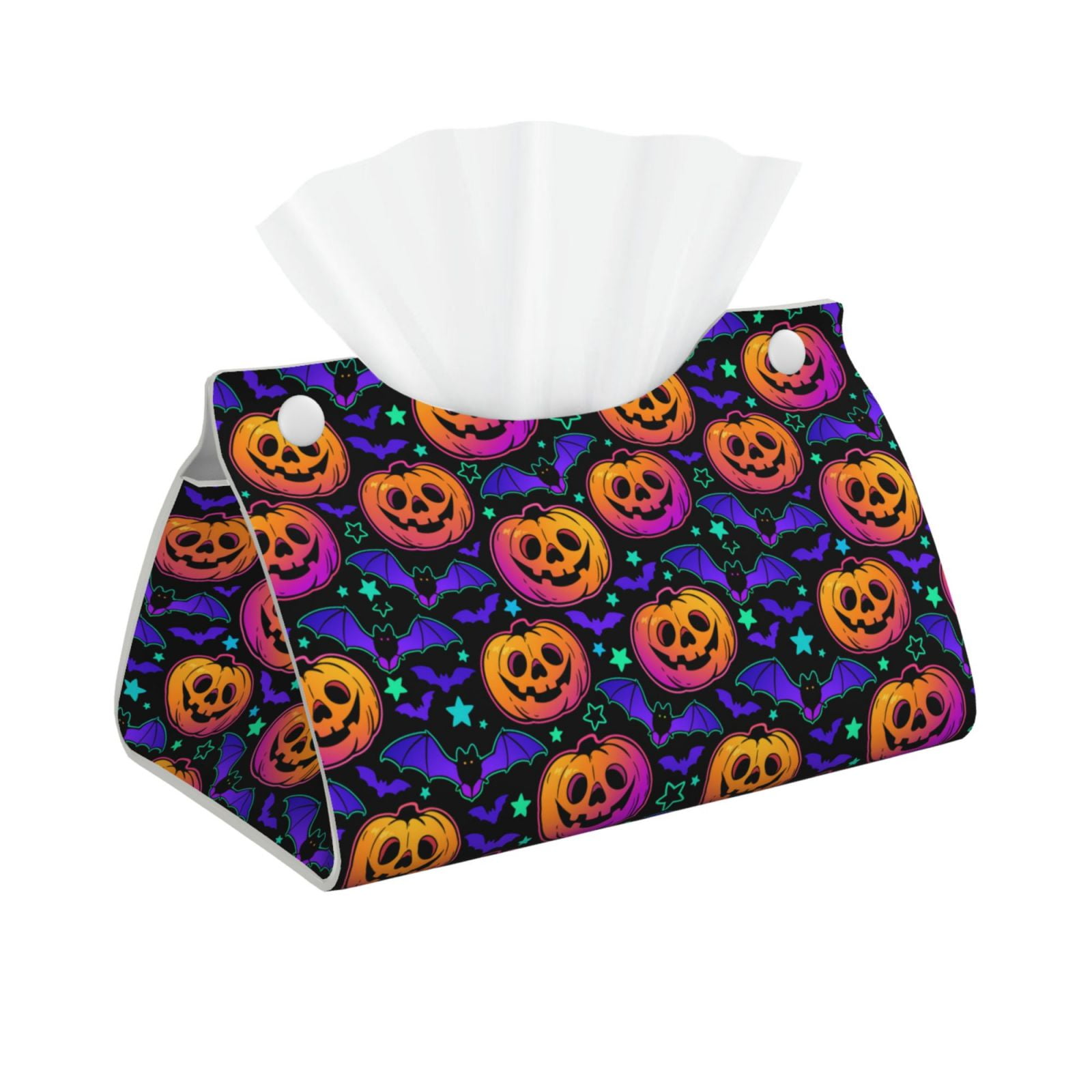 Leather Tissue Box Cover - bright haloween pumpkins bats Long PVC ...