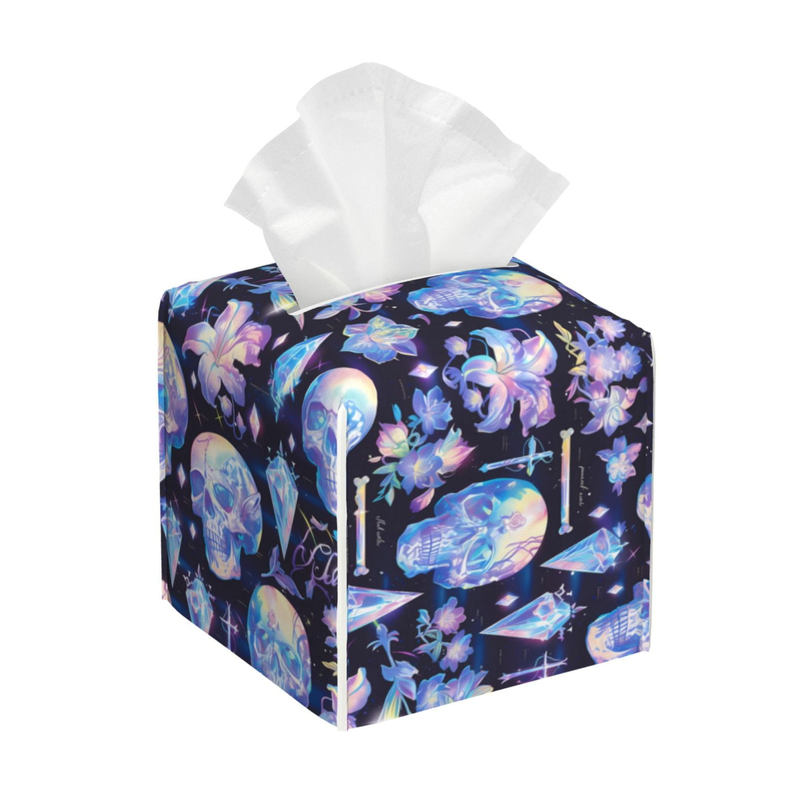 Leather Tissue Box Cover - crystal cool Skull flower Tissue Box Holder ...