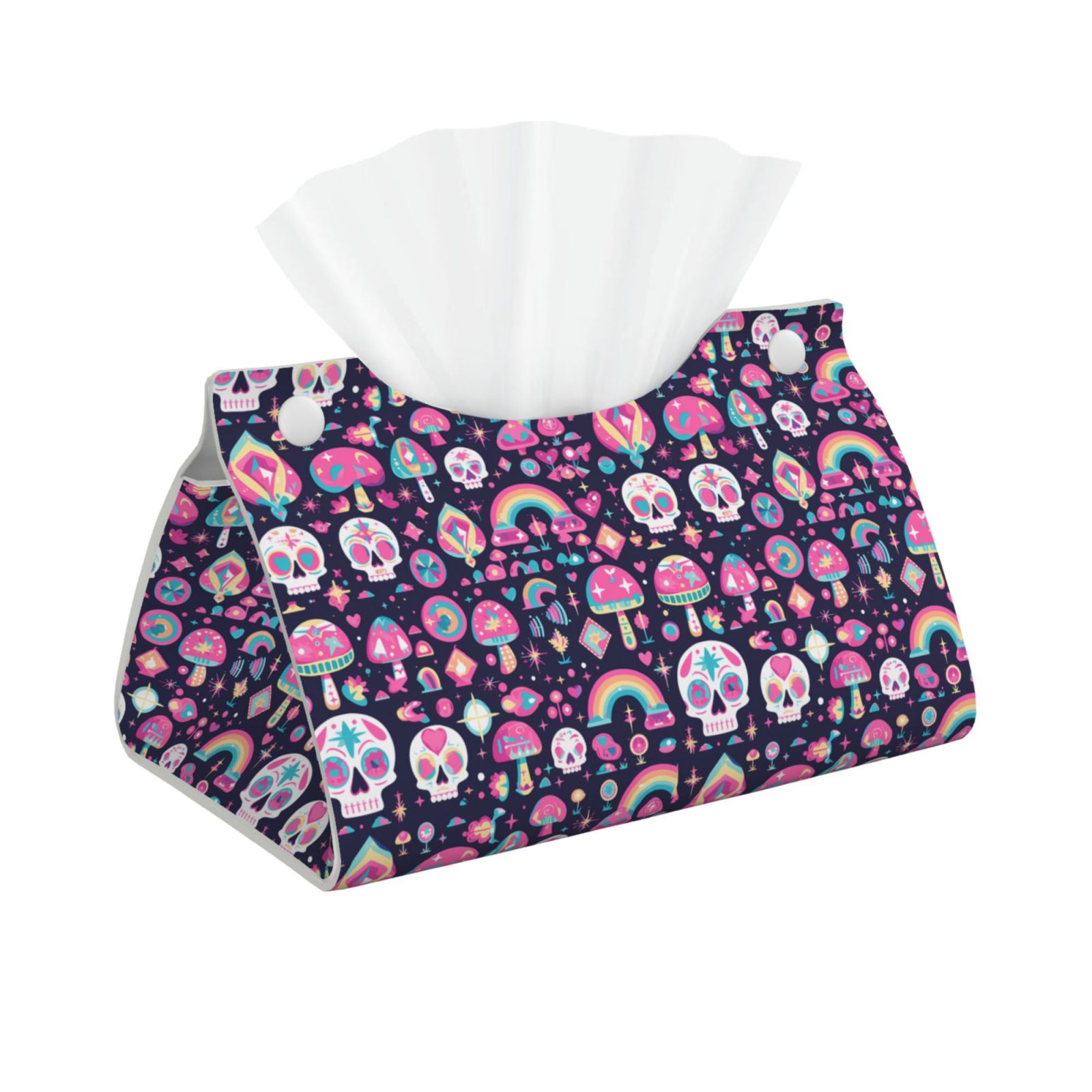 Leather Tissue Box Cover - cute Skull rainbow mushroom Long PVC Tissue ...