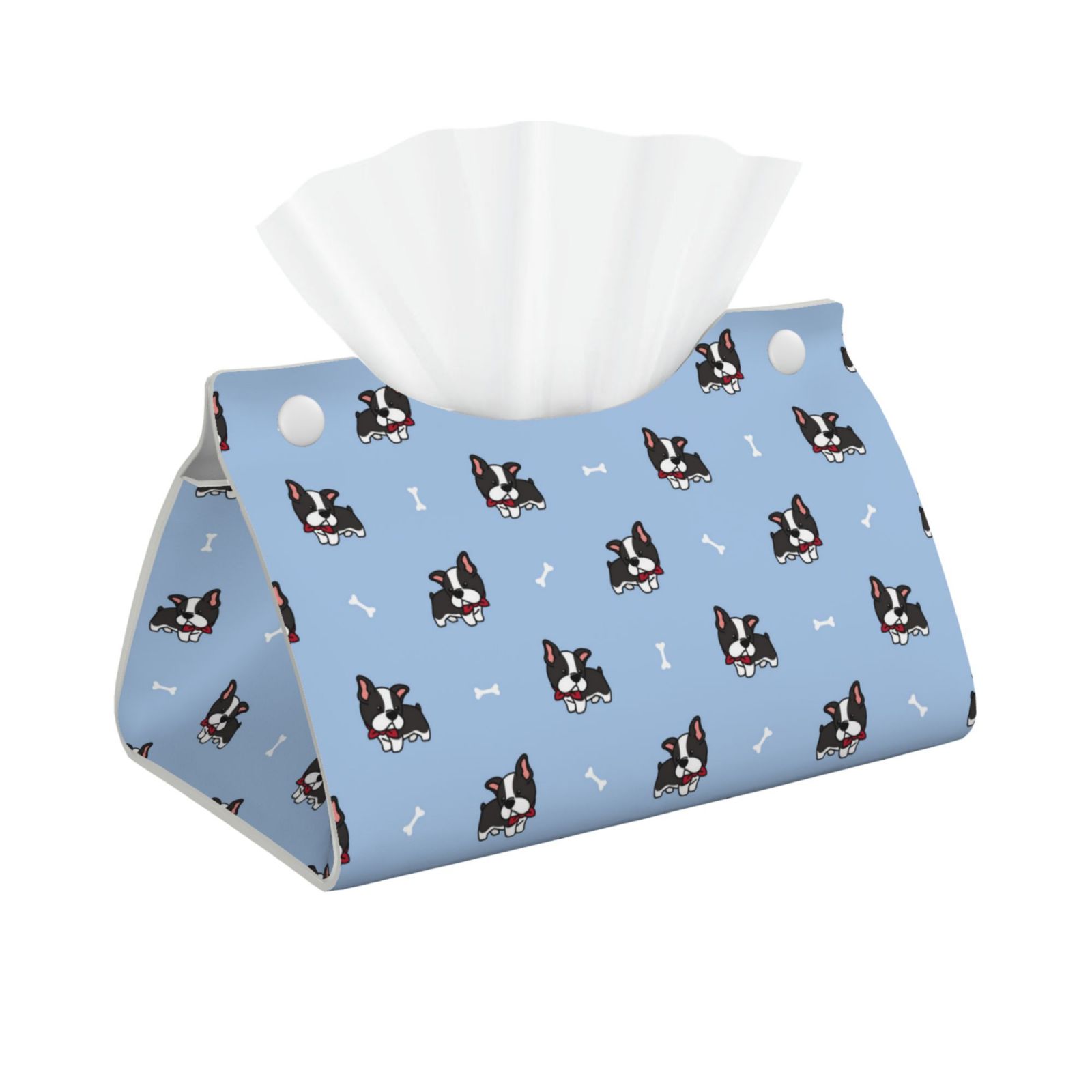 Leather Tissue Box Cover - cute boston terrier puppy blue Long PVC ...