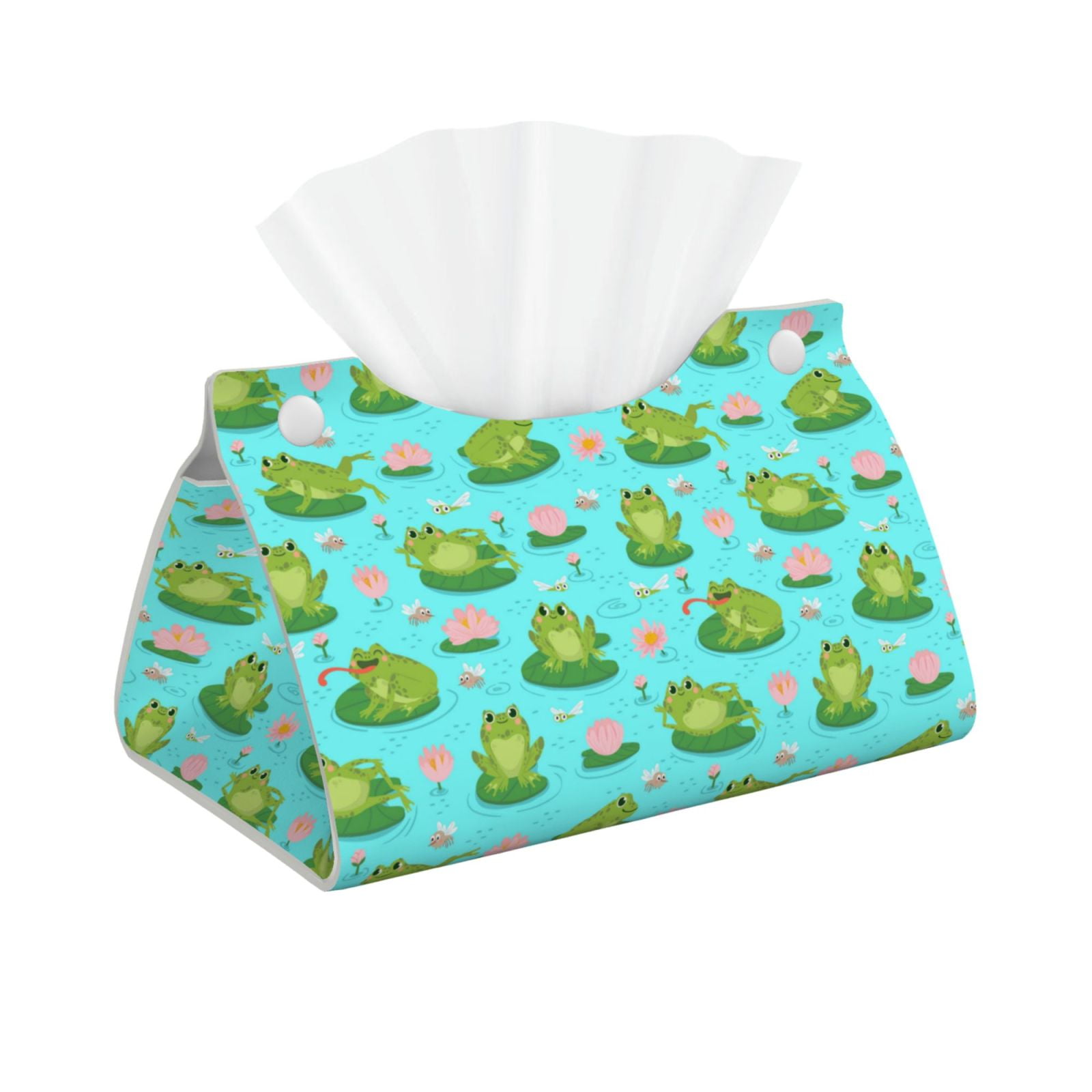 Leather Tissue Box Cover - cute frogs Lily leaves dragonfly Long PVC ...