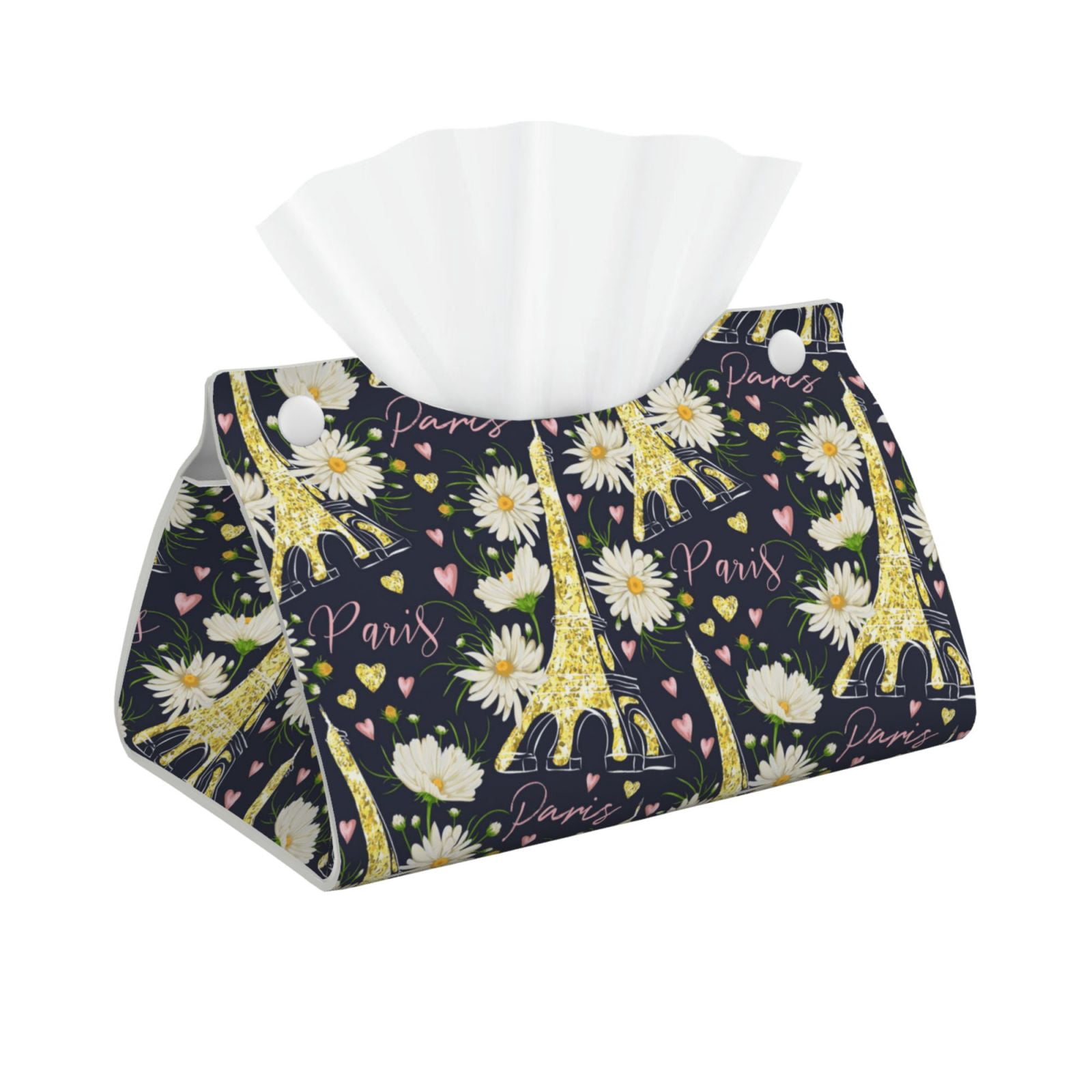 Leather Tissue Box Cover - glod Eiffel Tower daisy Long PVC Tissue Box ...