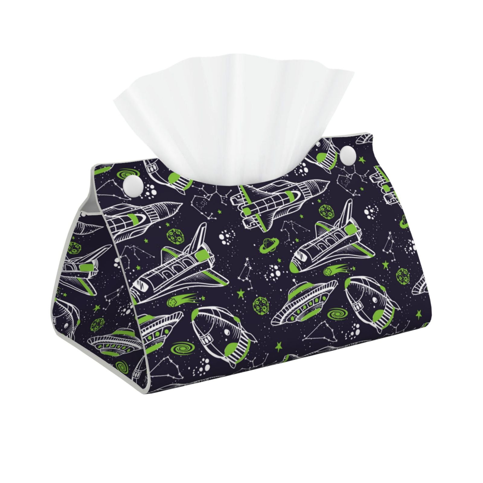 Leather Tissue Box Cover - green Space Pattern white Long PVC Tissue ...