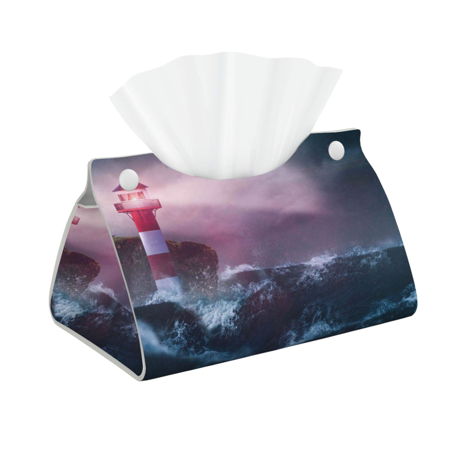 Leather Tissue Box Cover - lighthouse Waves Torrential Rain Long PVC ...