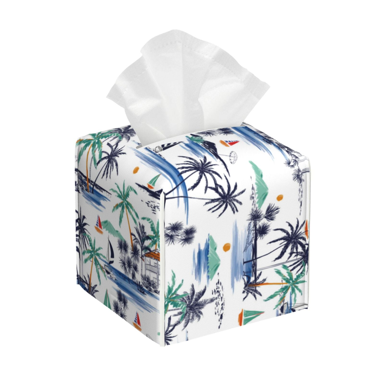 Leather Tissue Box Cover - palm tree island Tissue Box Holder Square ...