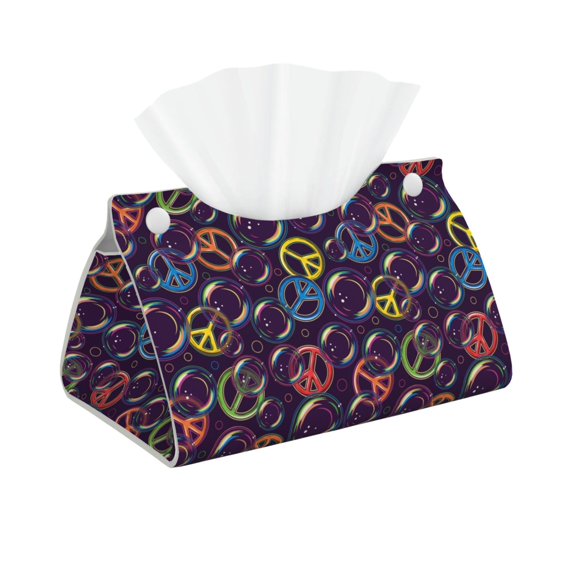 Leather Tissue Box Cover - peace sign bubbles dark purple Long PVC ...