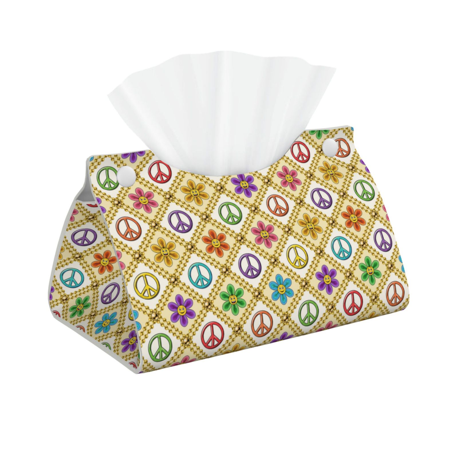 Leather Tissue Box Cover - peace sign chamomile golden Long PVC Tissue ...