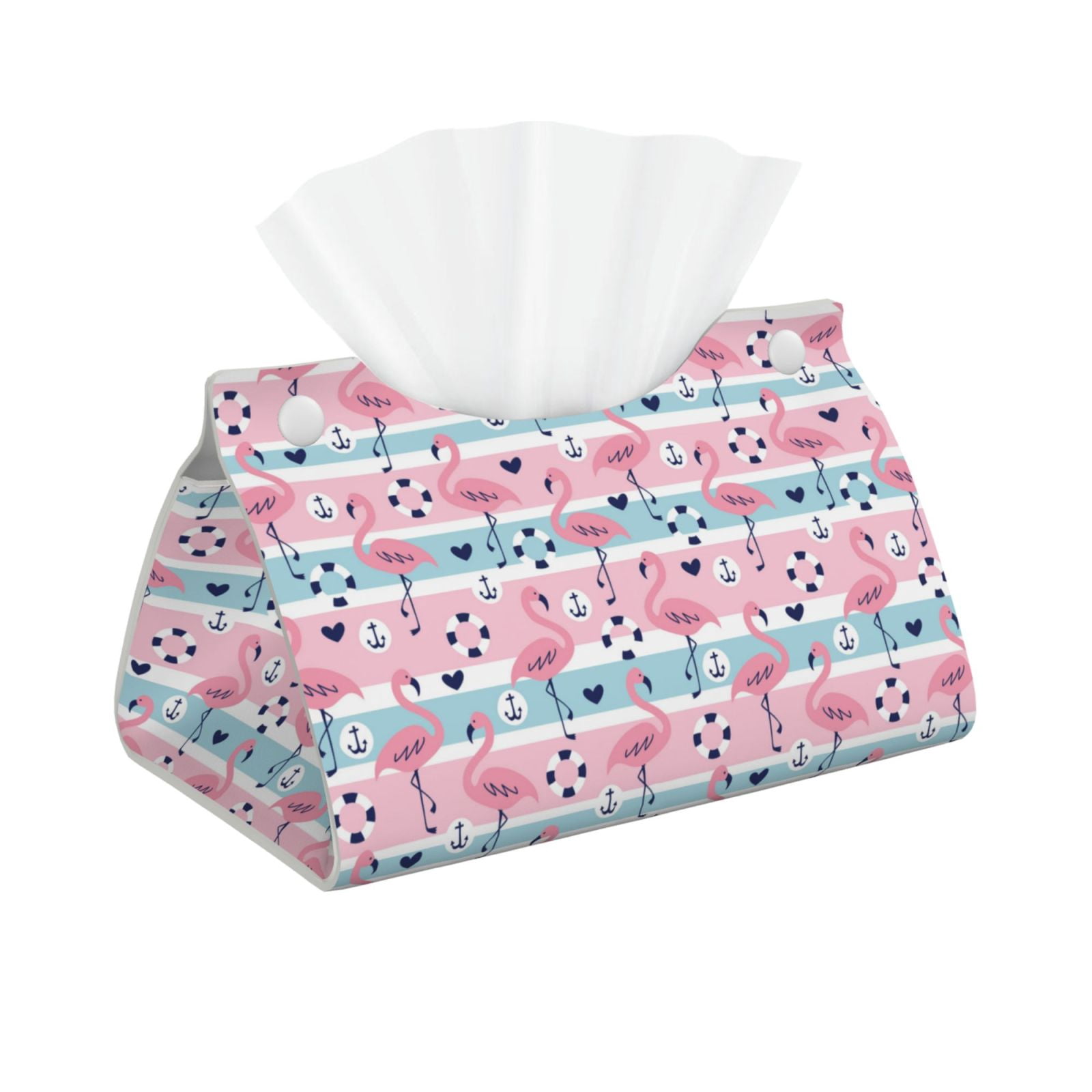 Leather Tissue Box Cover - pink flamingo anchor cute stripe Long PVC ...
