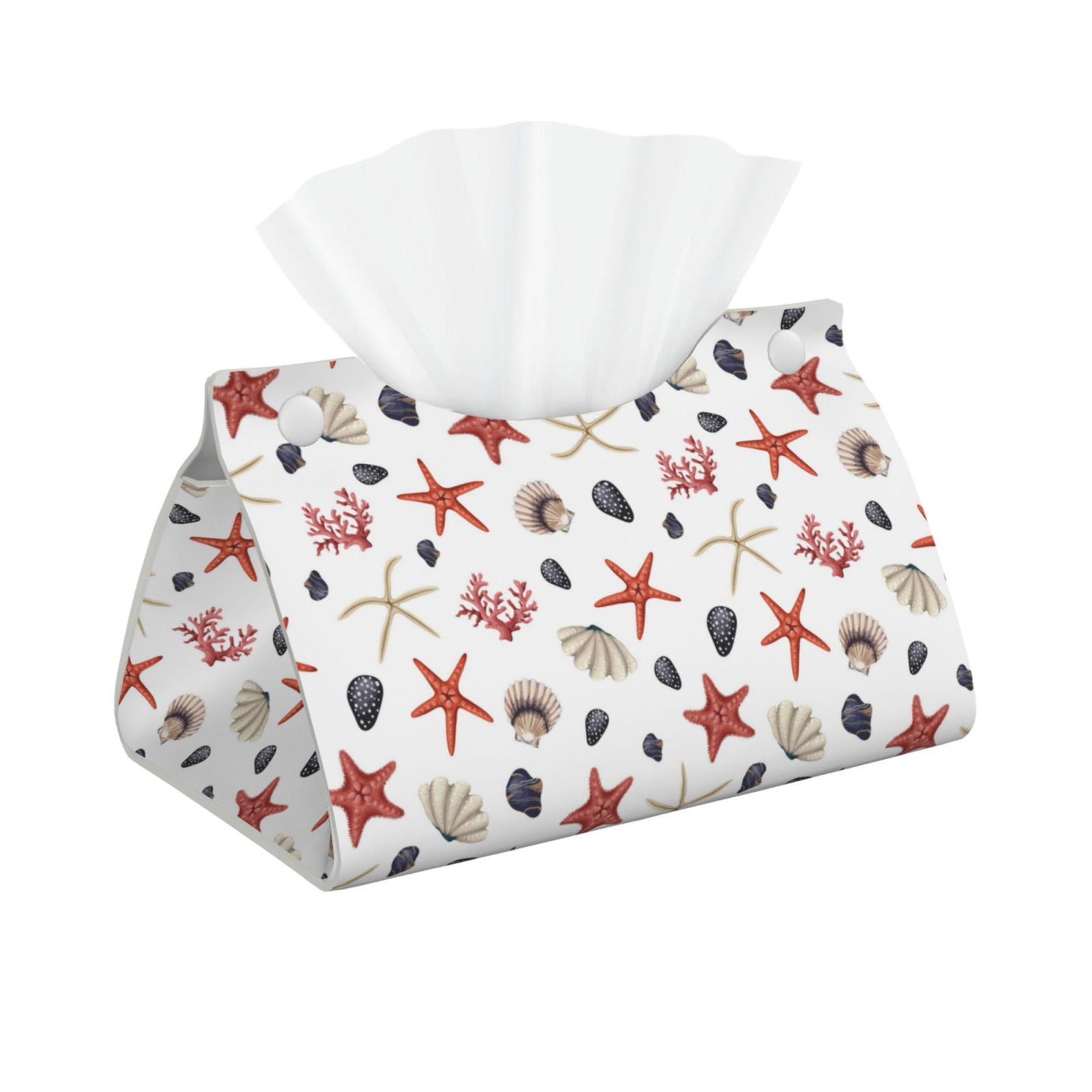 Leather Tissue Box Cover - red starfishes shells coral Long PVC Tissue ...