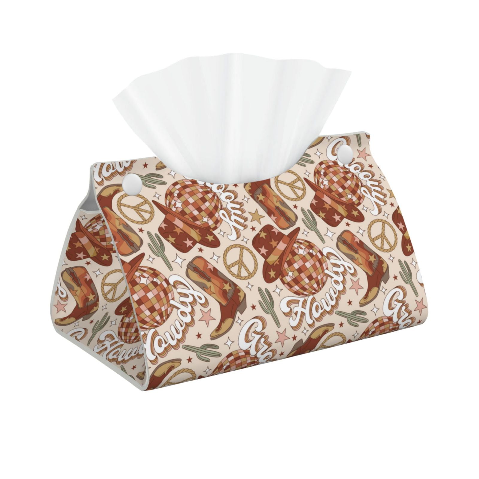 Leather Tissue Box Cover - western disco cowboy hat boots retro Long ...